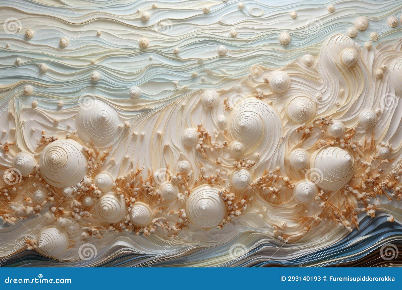 Sea Waves and Shells in an Abstract Interpretatio Stock Illustration ...