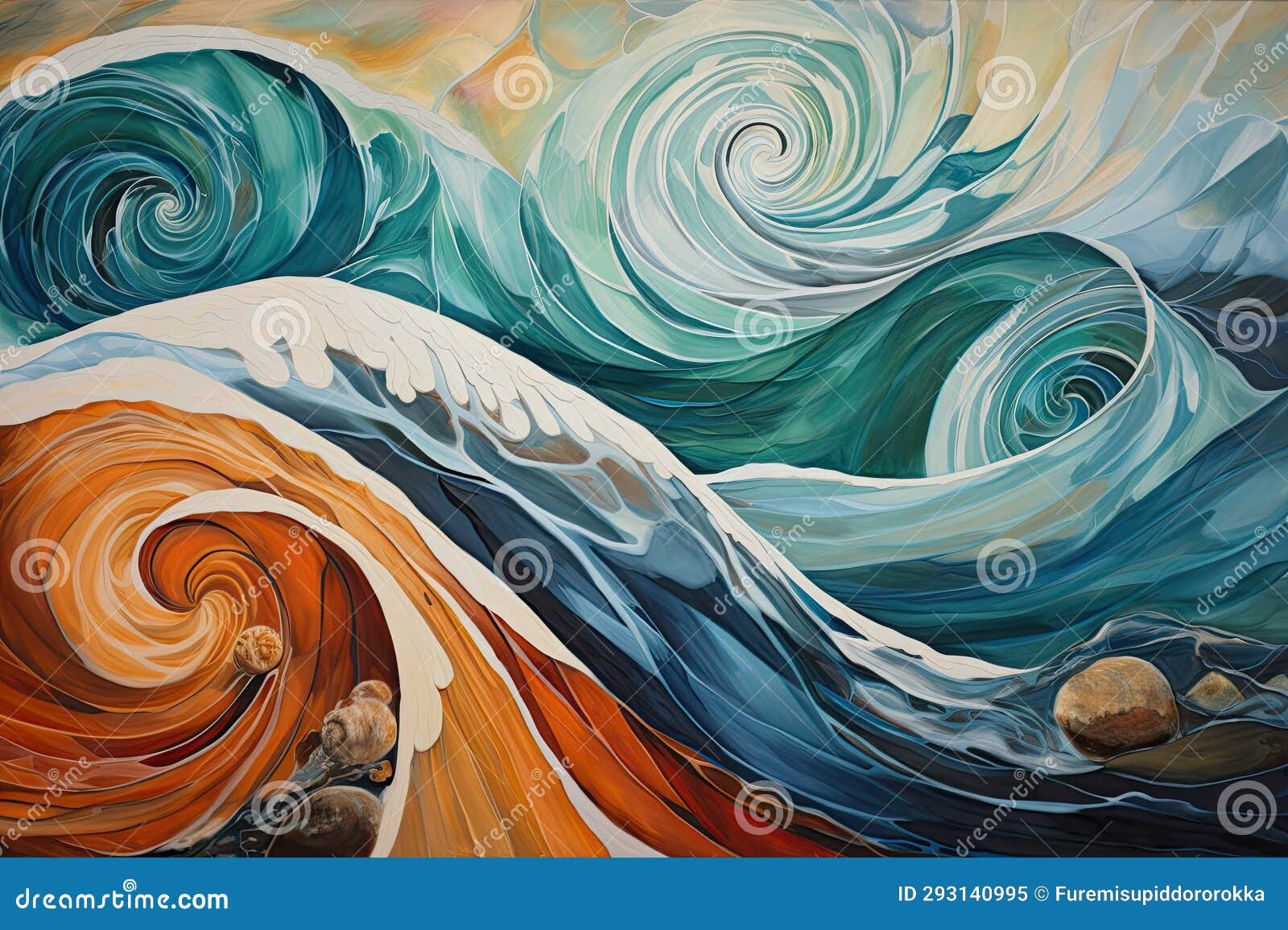 Sea Waves and Shells in an Abstract Interpretatio Stock Illustration ...