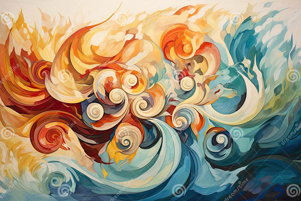 Sea Waves and Shells in an Abstract Interpretatio Stock Illustration ...