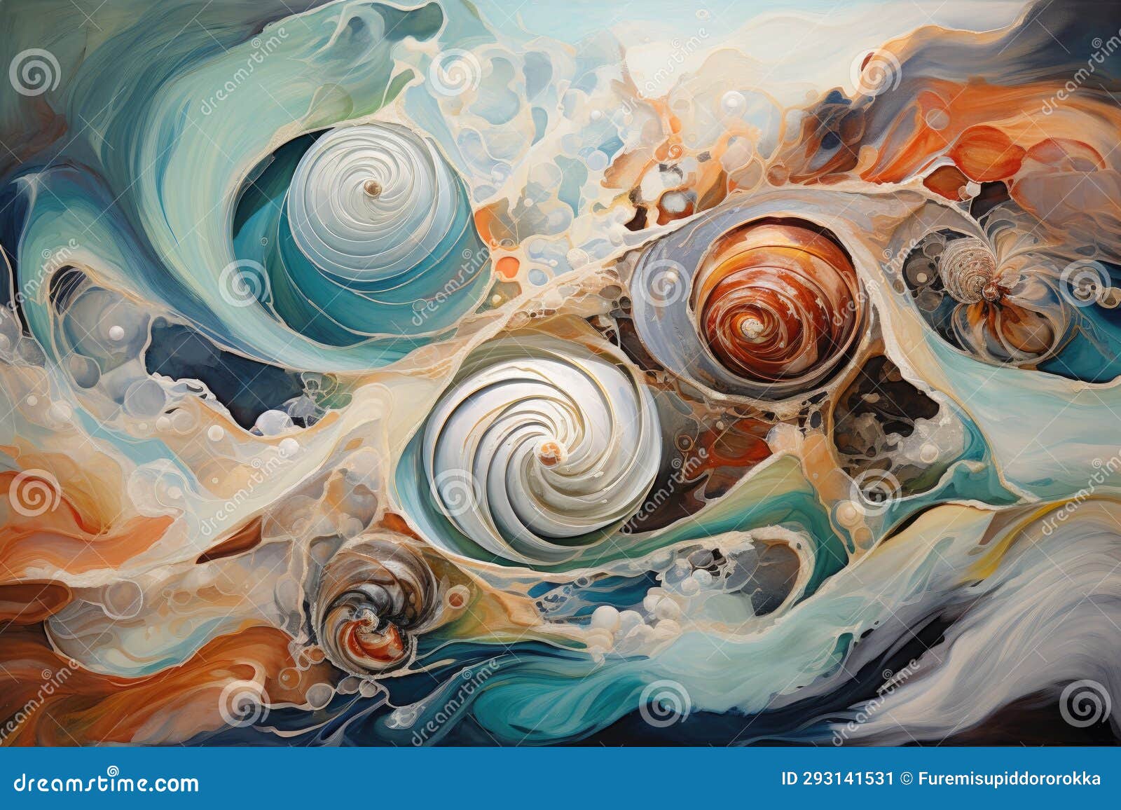Sea Waves and Shells in an Abstract Interpretatio Stock Illustration ...