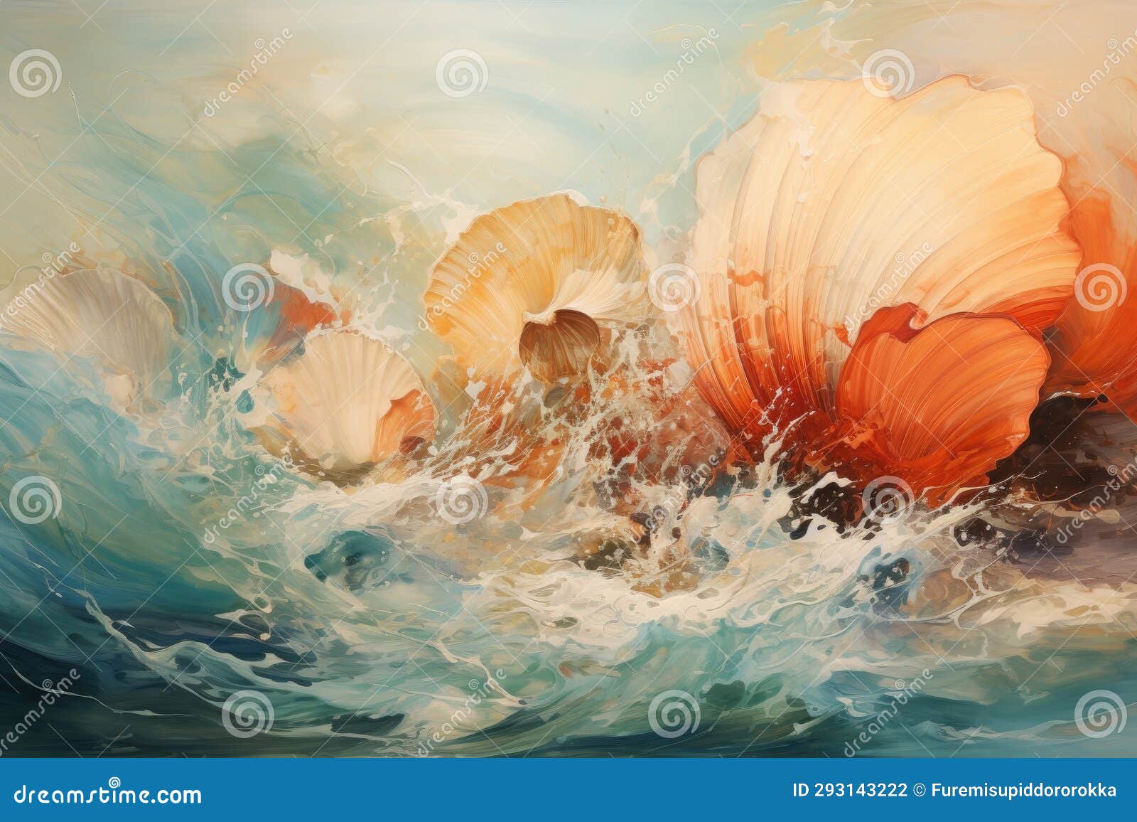 Sea Waves and Shells in an Abstract Interpretatio Stock Illustration ...