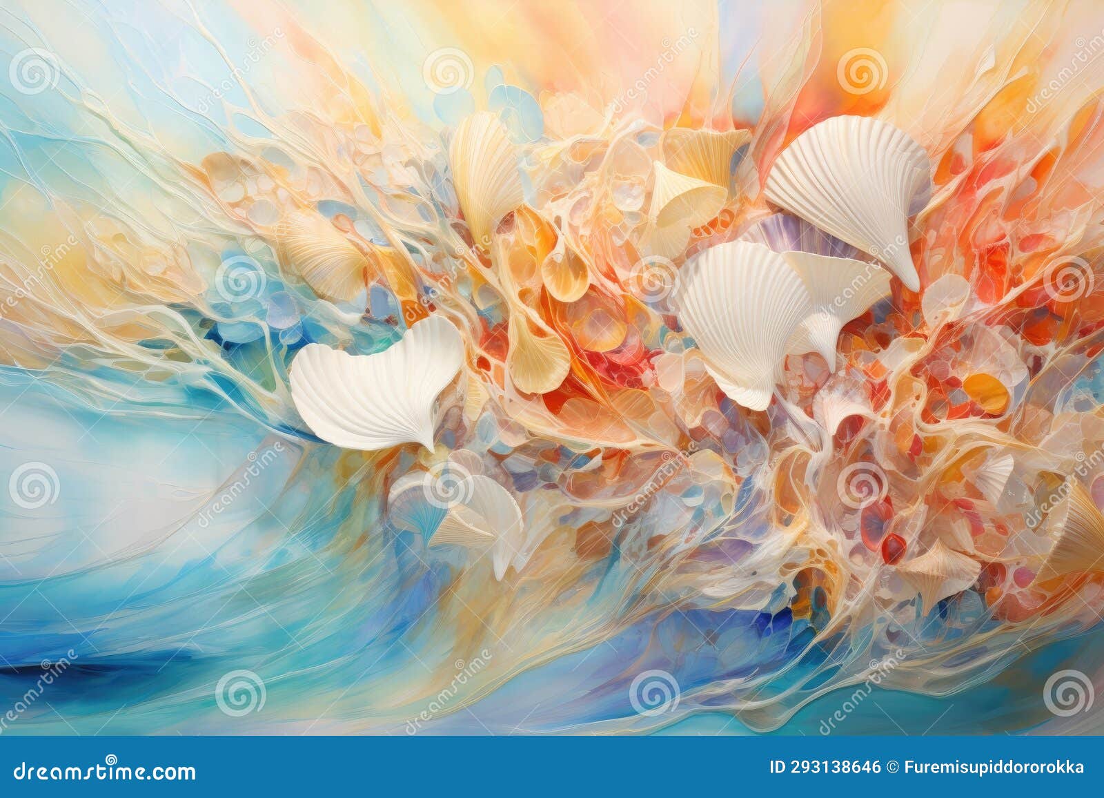 Sea Waves and Shells in an Abstract Interpretatio Stock Illustration ...