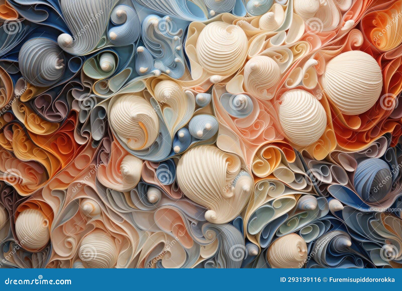 Sea Waves and Shells in an Abstract Interpretatio Stock Illustration ...