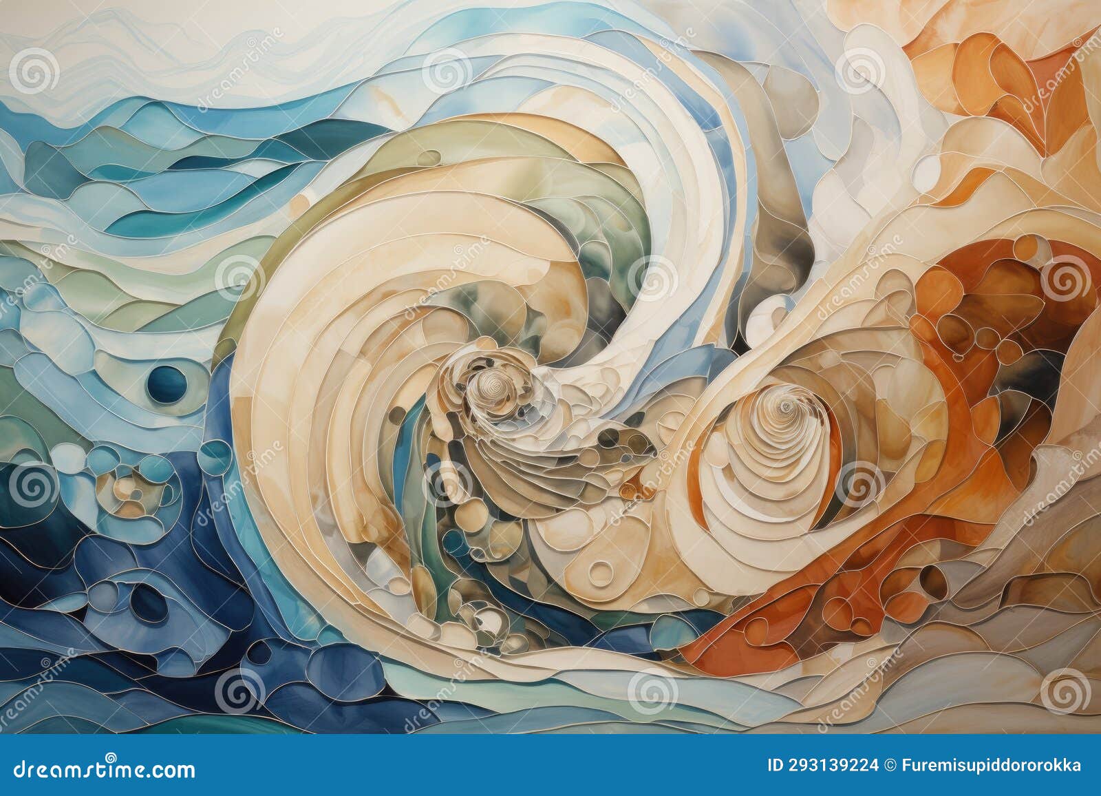 Sea Waves and Shells in an Abstract Interpretatio Stock Illustration ...