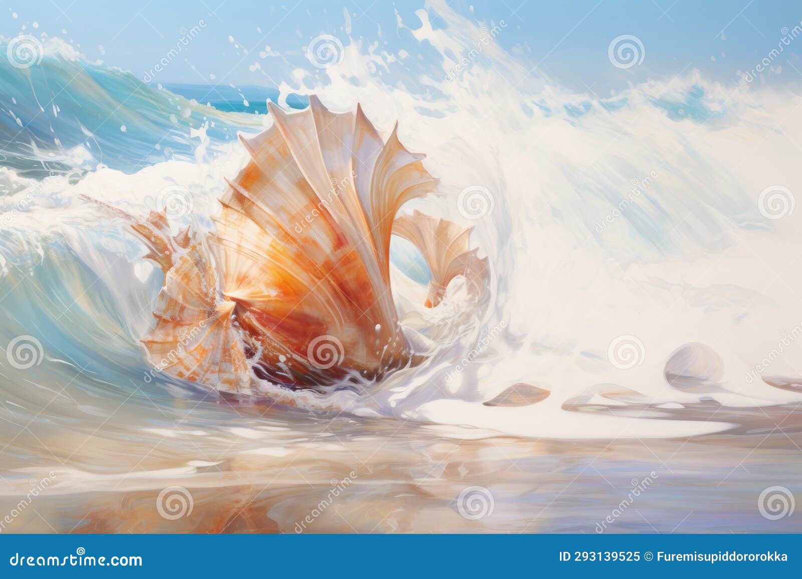 Sea Waves and Shells in an Abstract Interpretatio Stock Illustration ...