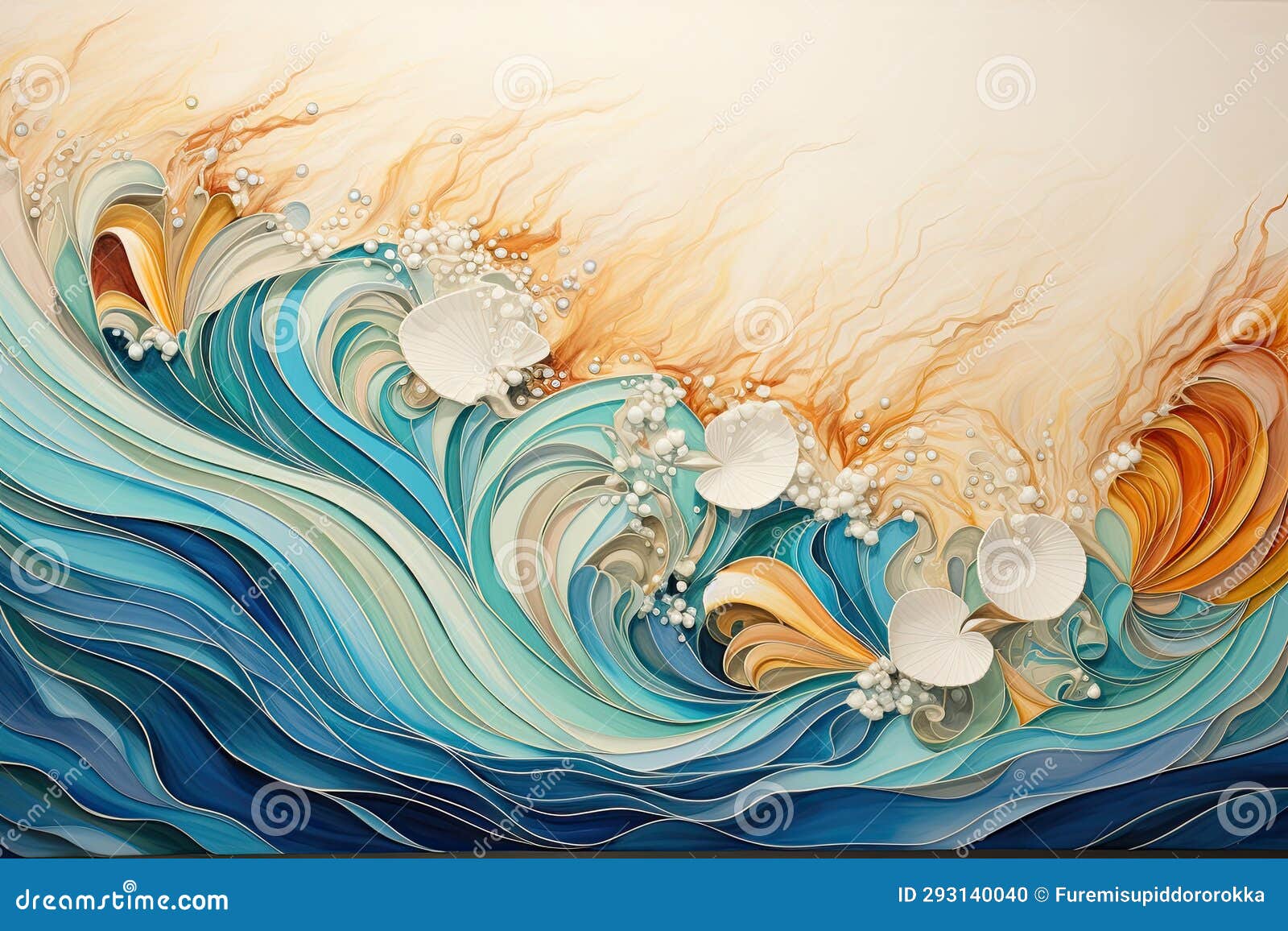 Sea Waves and Shells in an Abstract Interpretatio Stock Illustration ...