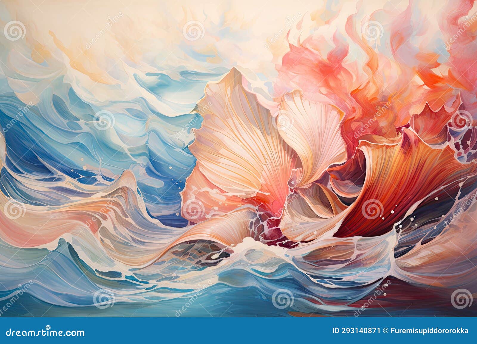 Sea Waves and Shells in an Abstract Interpretatio Stock Illustration ...