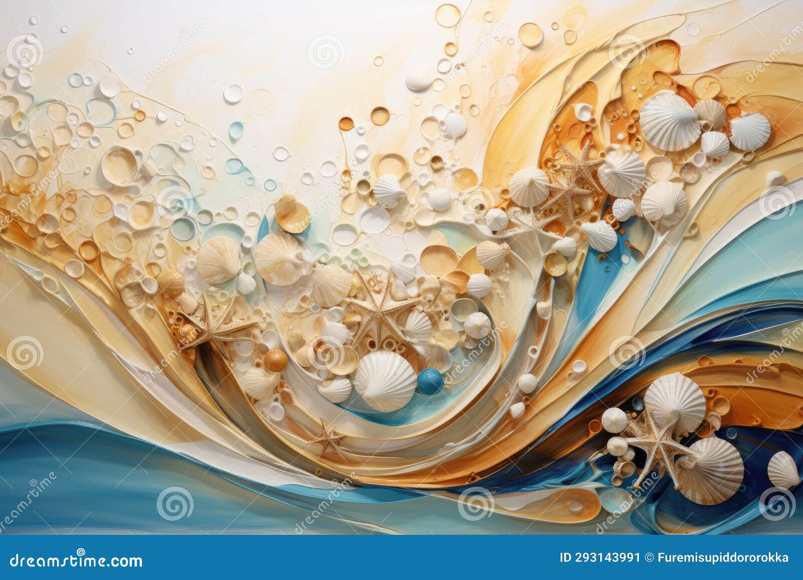 Sea Waves and Shells in an Abstract Interpretatio Stock Illustration ...
