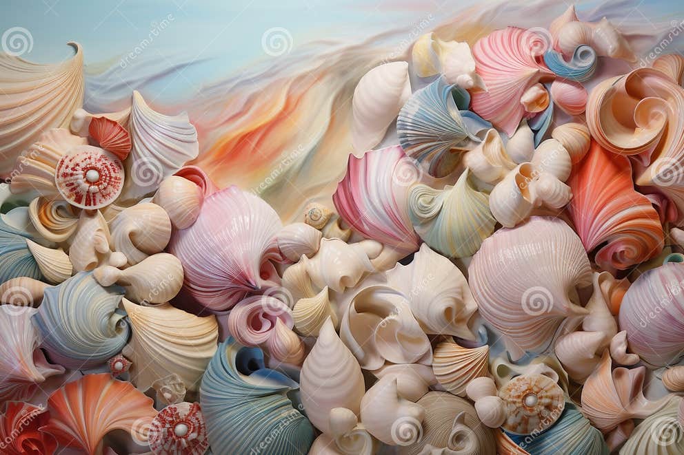 Sea Waves and Shells in an Abstract Interpretatio Stock Illustration ...