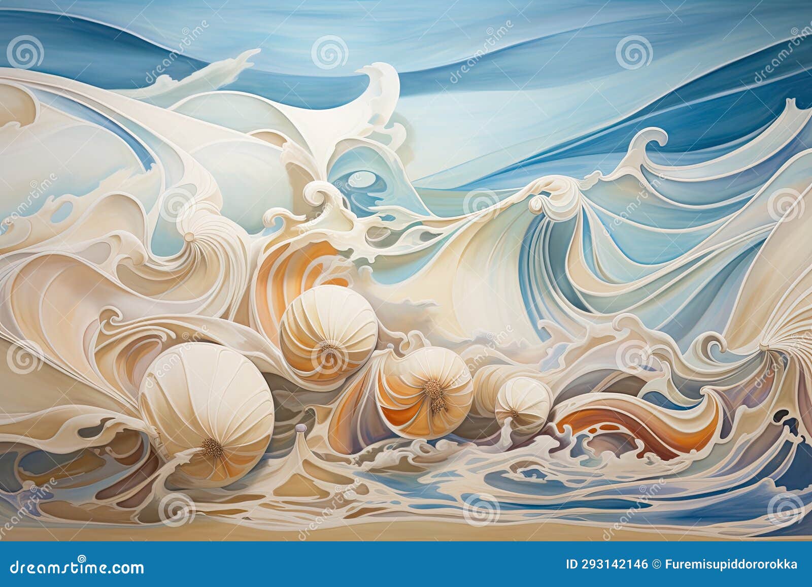 Sea Waves and Shells in an Abstract Interpretatio Stock Illustration ...