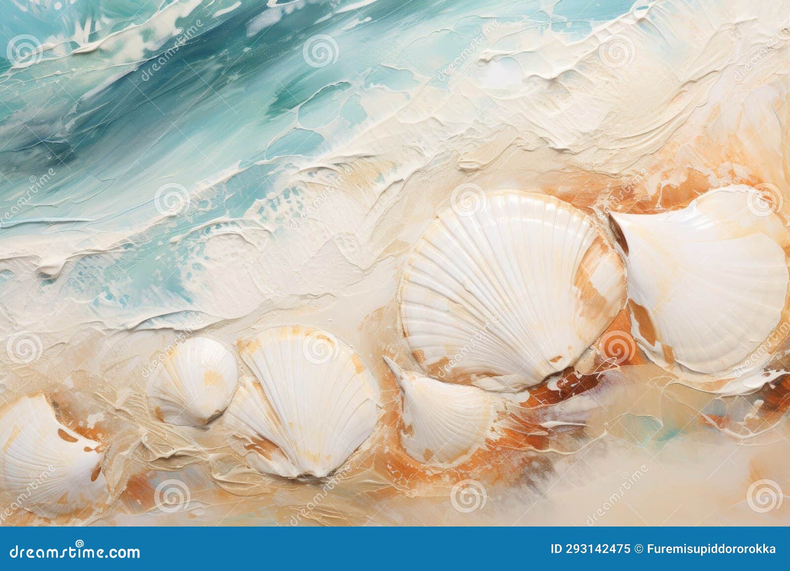 Sea Waves and Shells in an Abstract Interpretatio Stock Illustration ...