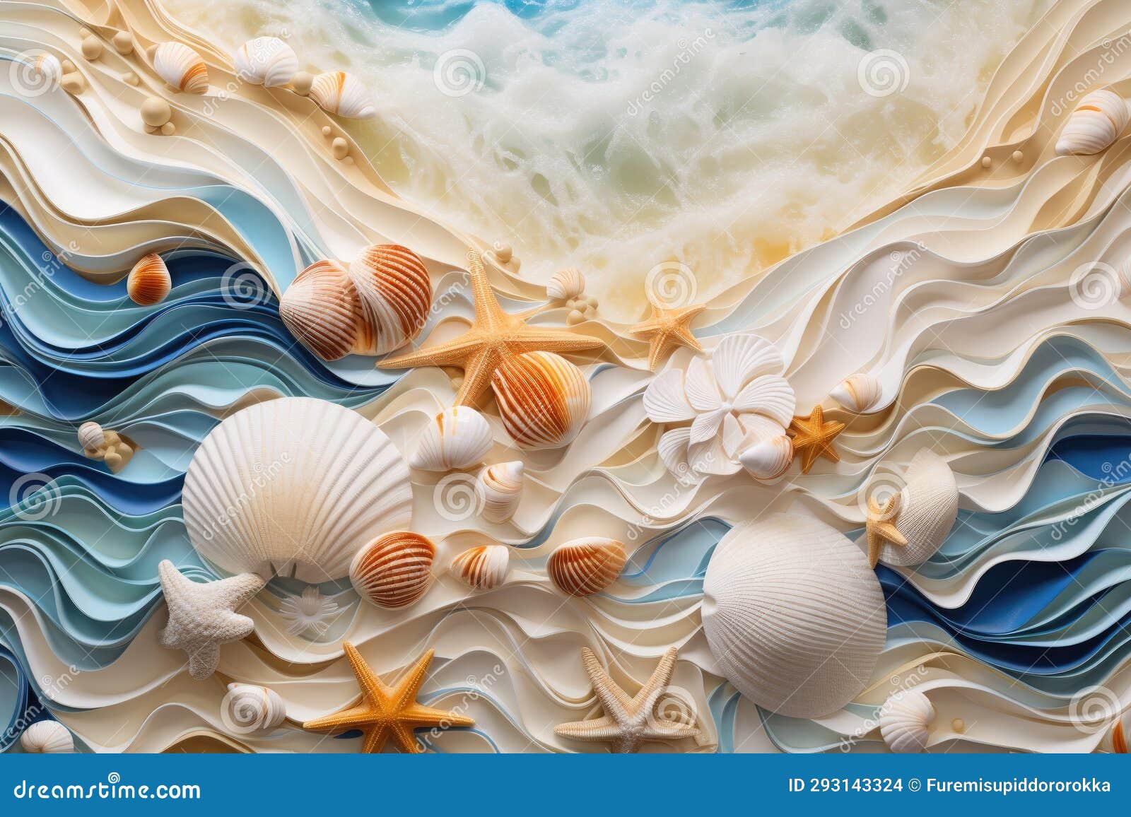Sea Waves and Shells in an Abstract Interpretatio Stock Illustration ...