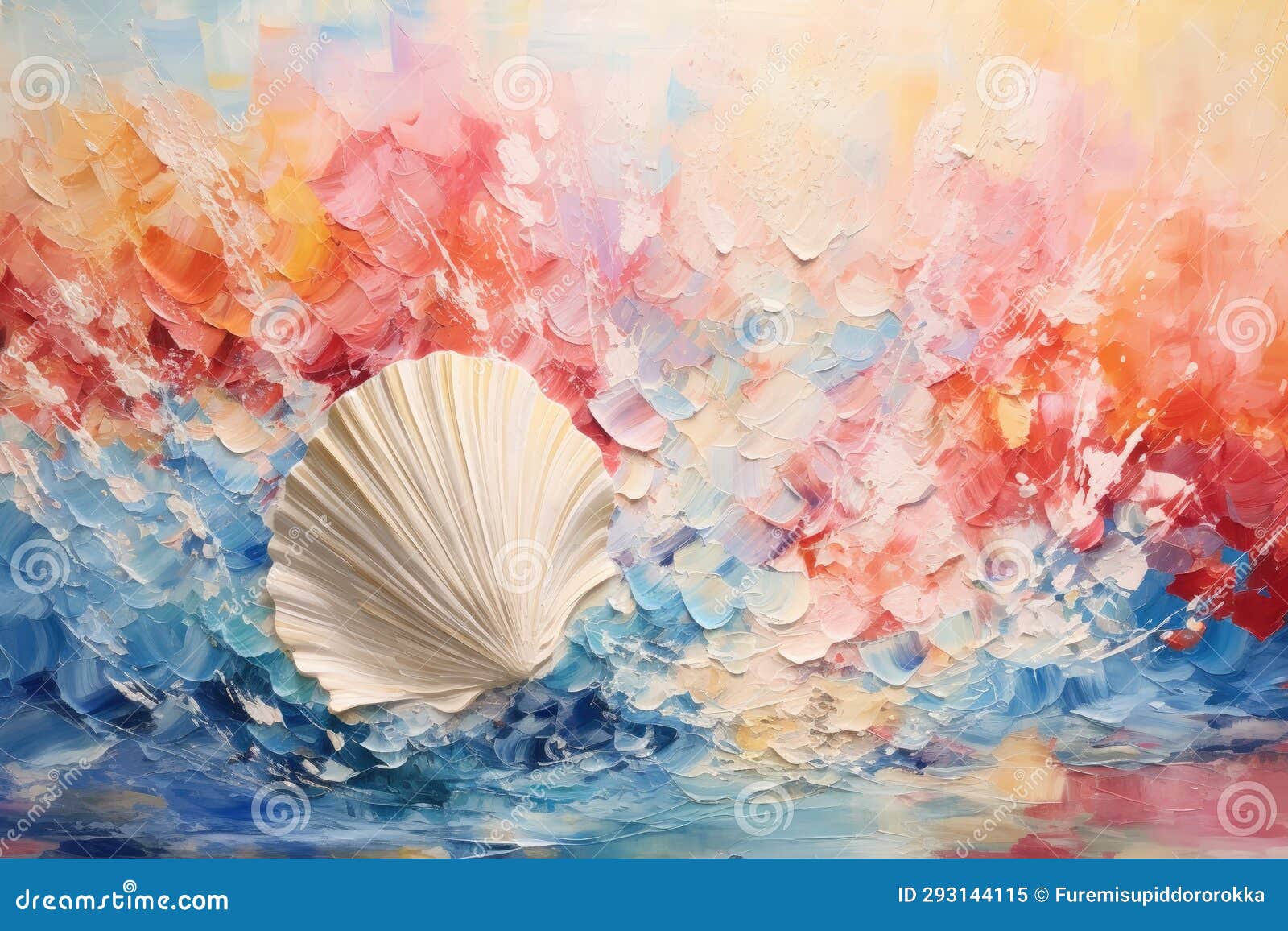 Sea Waves and Shells in an Abstract Interpretatio Stock Illustration ...
