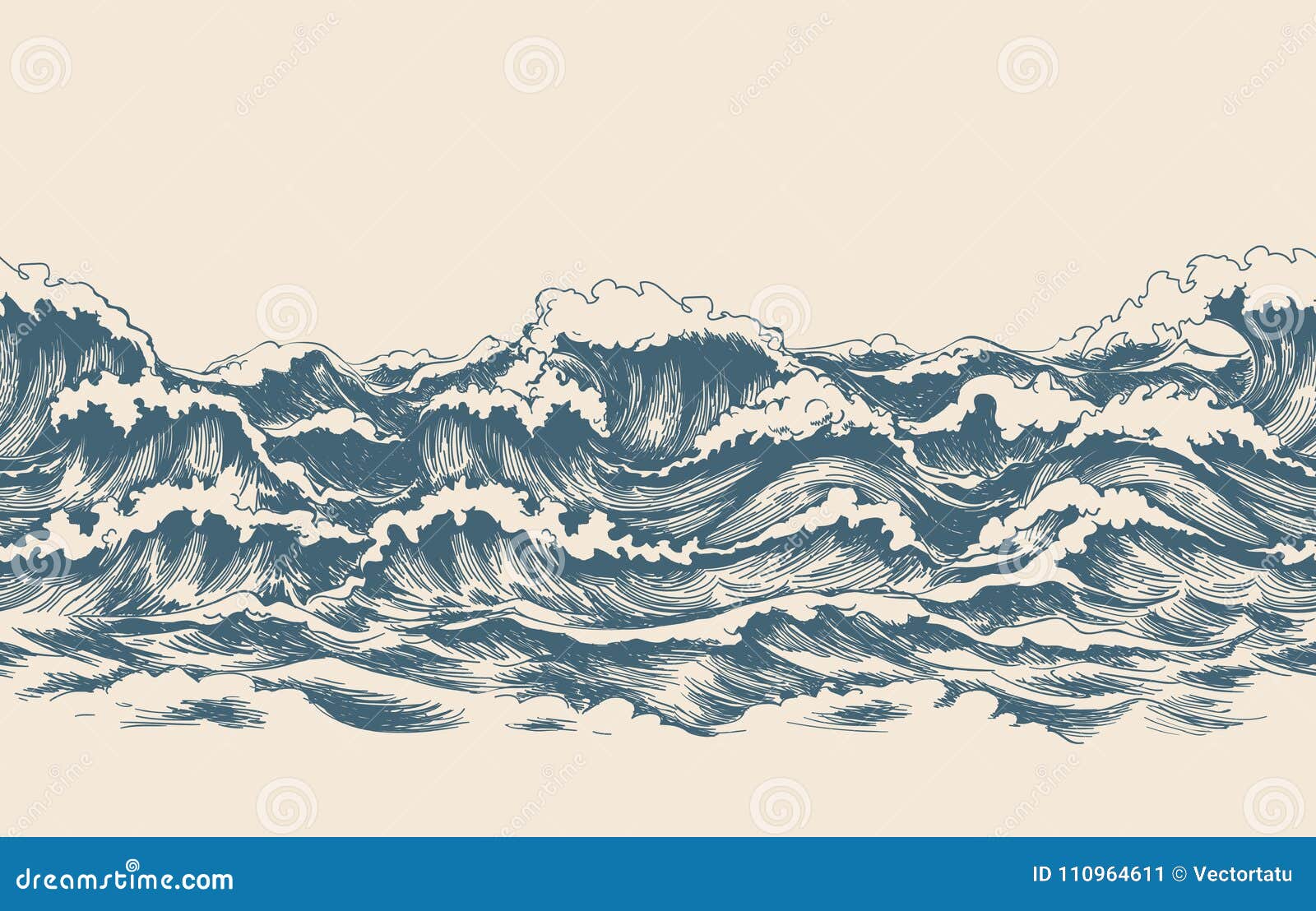 Sea waves sketch pattern stock vector. Illustration of hand - 110964611