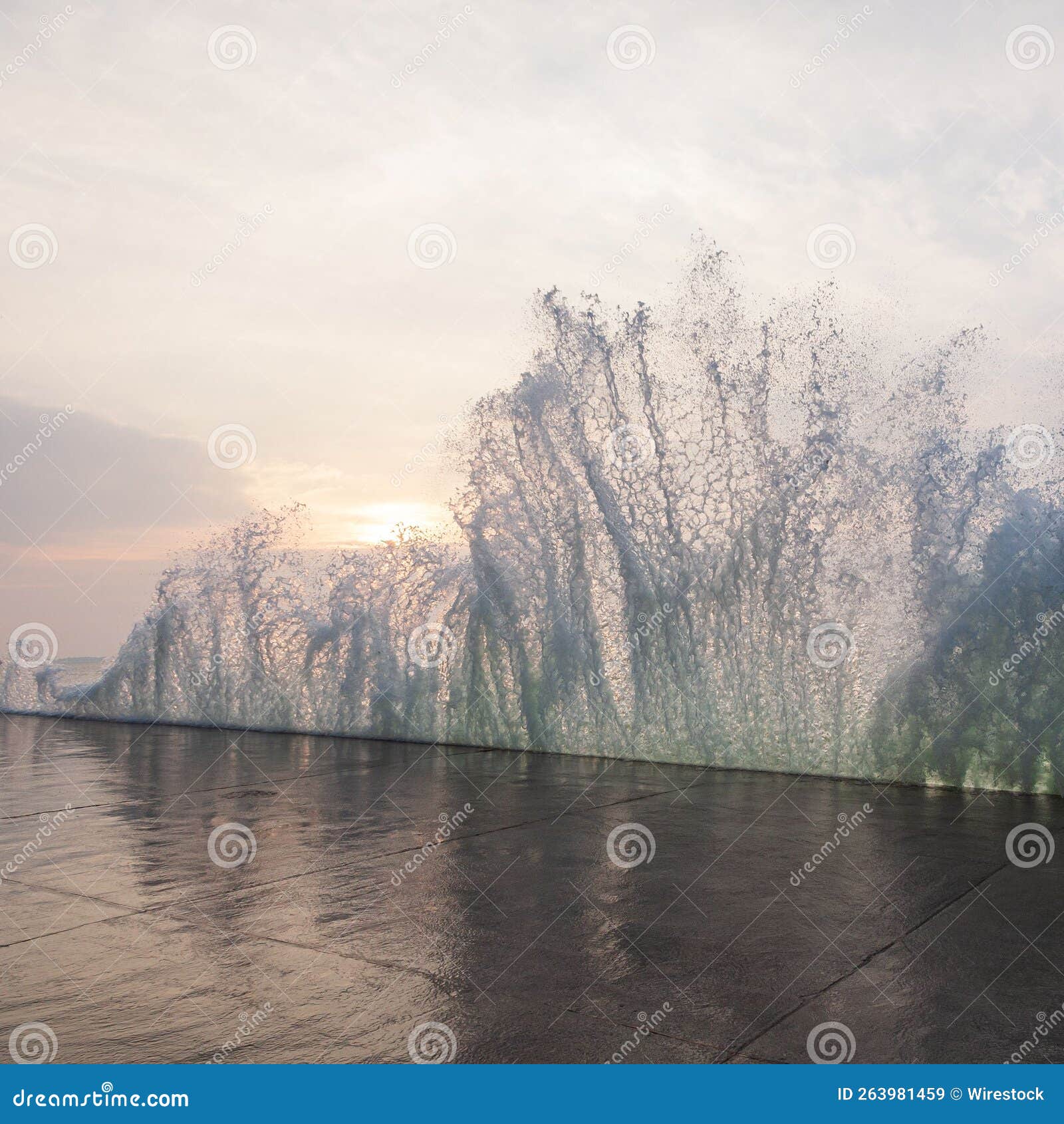 Sea Waves Splashing Over the Shore at Sunset with a Cloudy Sky in the ...