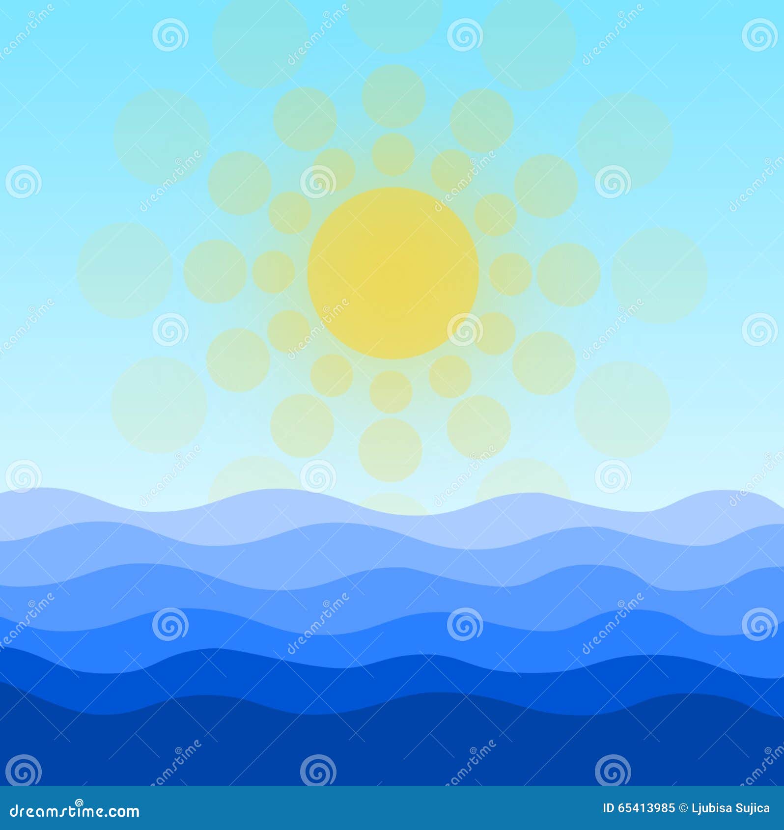 Sea, Waves and Sun Background Stock Illustration - Illustration of ...