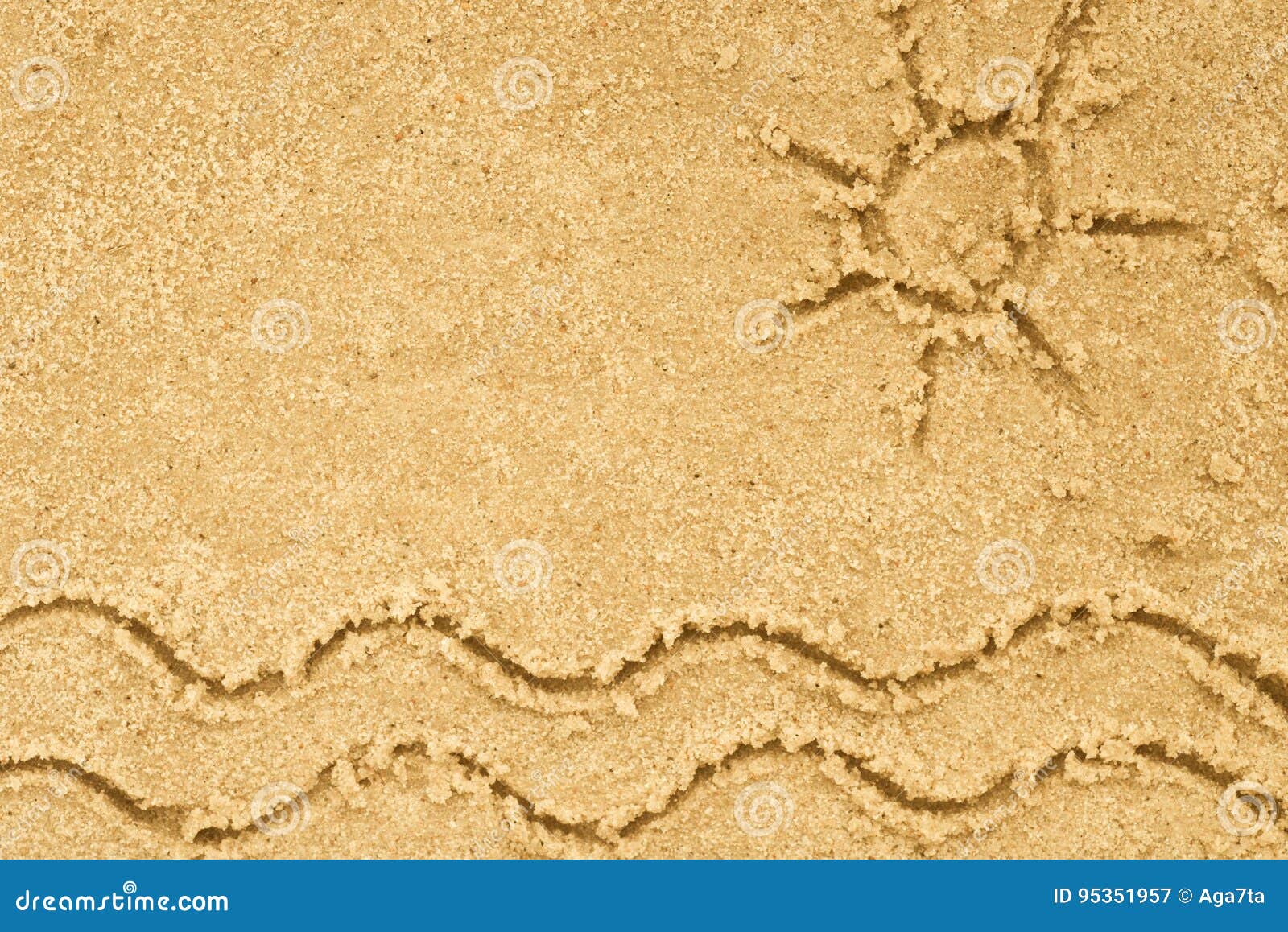 Sea Waves and Sun Drawing in Sand Stock Image - Image of sandy, holiday ...