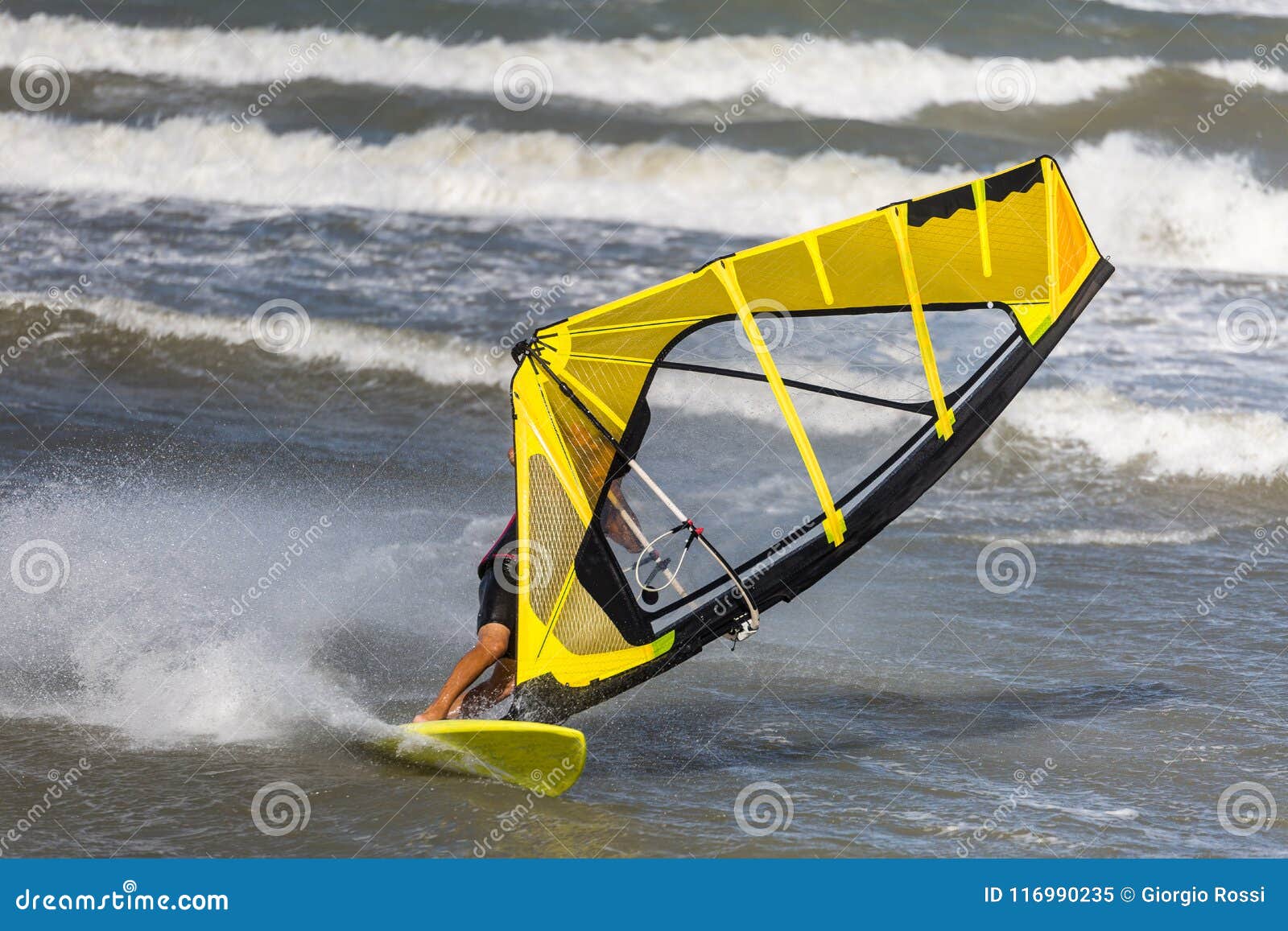 Sea Waves and Wind Surfing in the Summer in Windy Day Editorial Image ...
