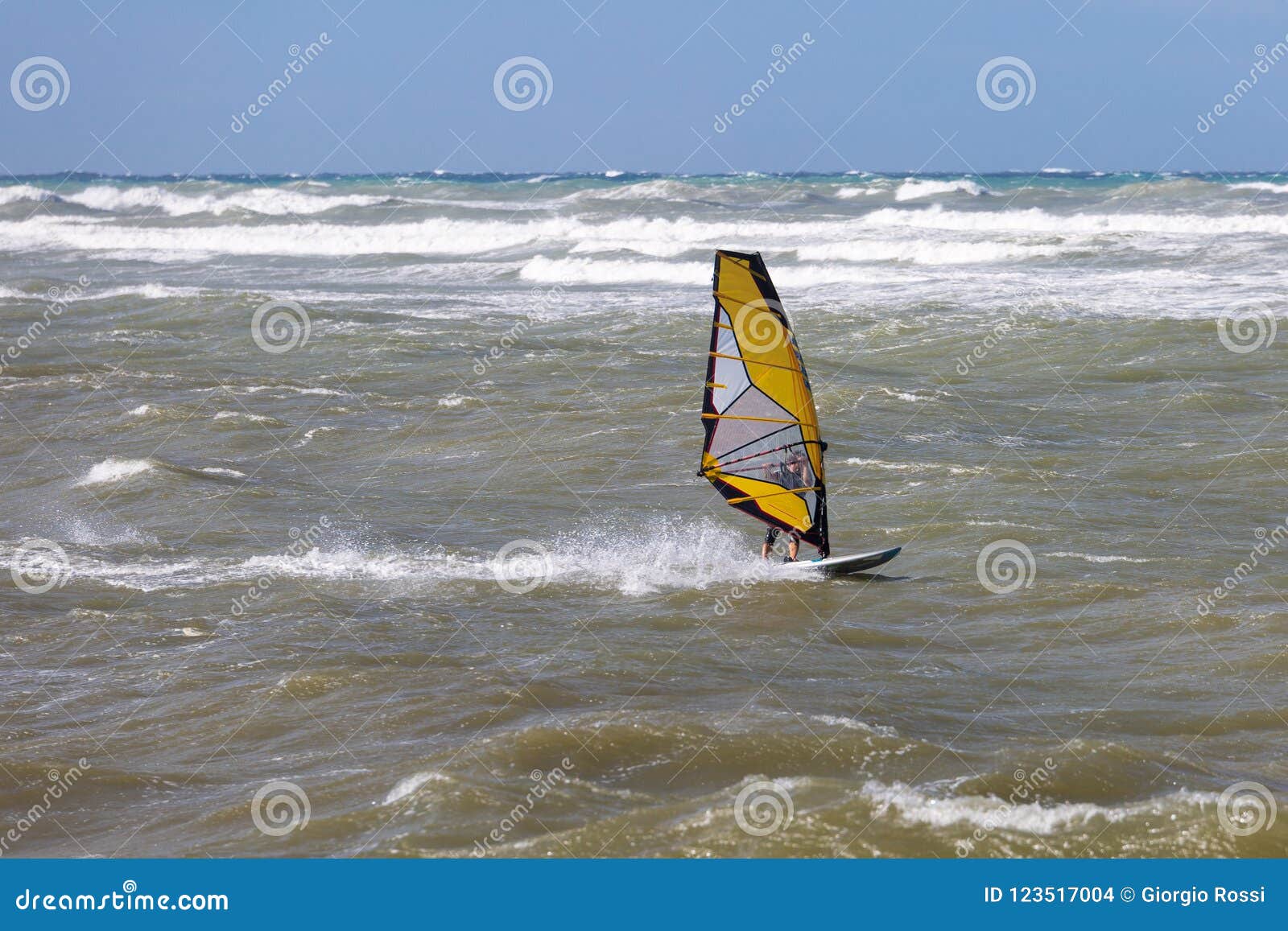 Sea Waves and Wind Surfing in the Summer in Windy Day Stock Photo ...