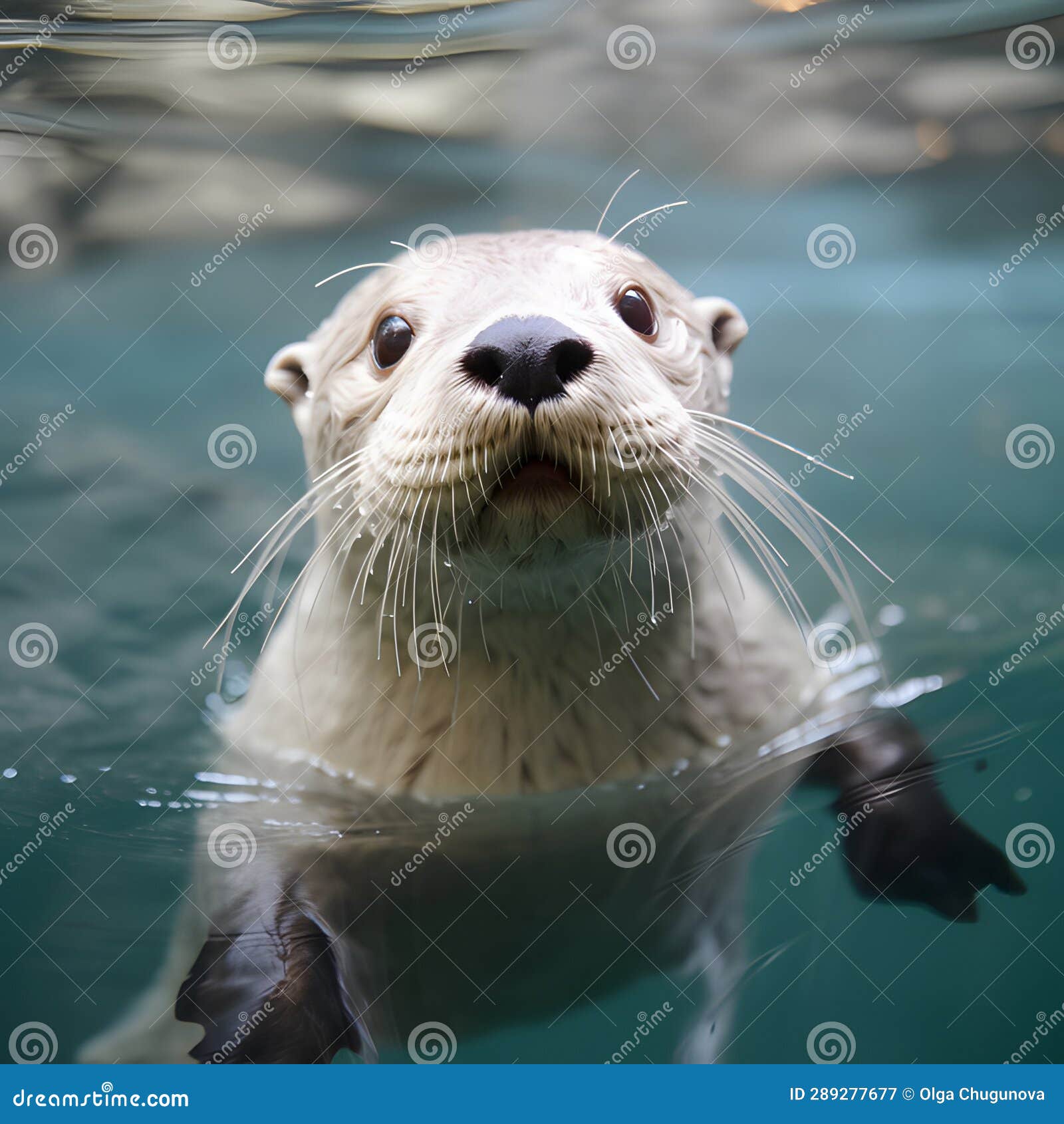 Sea, White Otter Swims in the Water Stock Illustration - Illustration ...