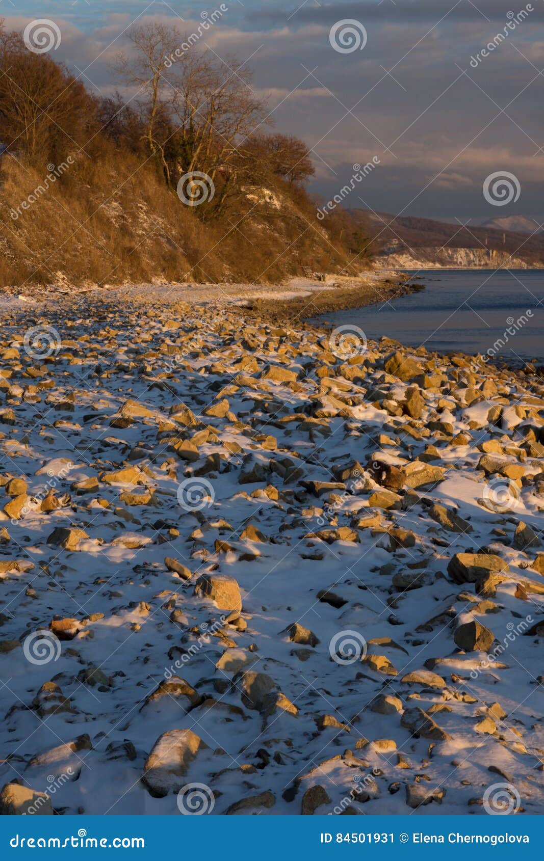 Sea in winter. stock image. Image of covered, snow, rock - 84501931