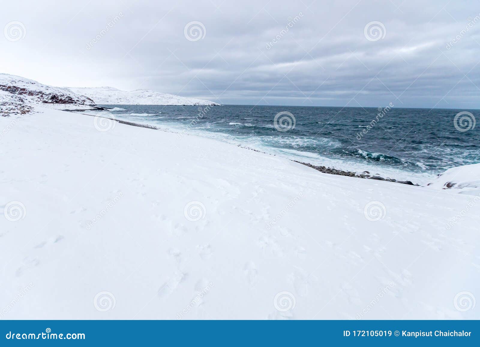 Sea on Wintertime. Snow on the Beach Stock Image - Image of ocean ...