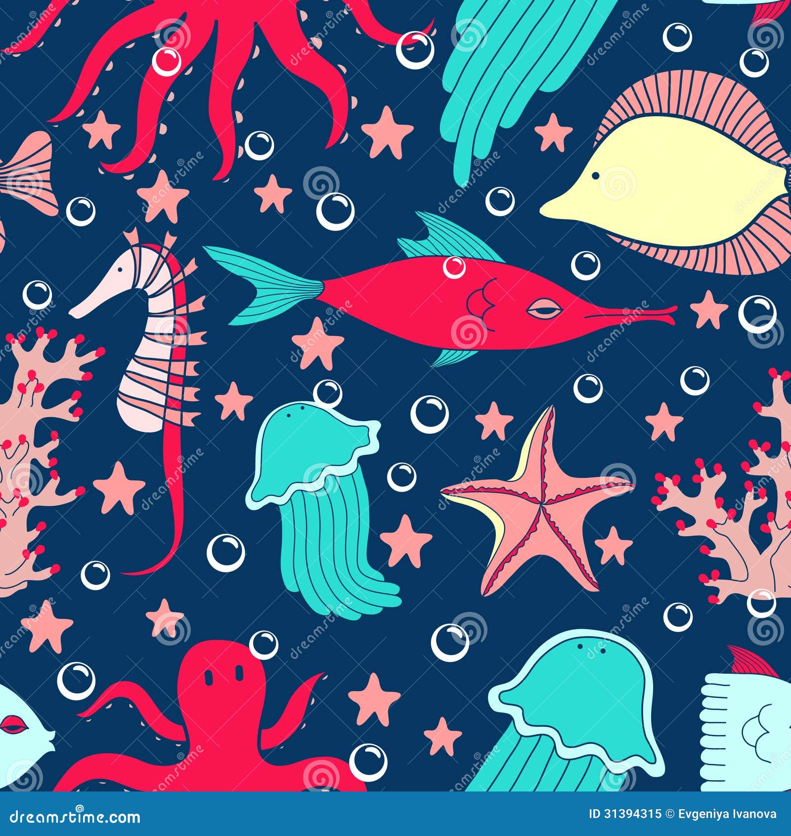 Sea world seamless pattern stock illustration. Illustration of graphic ...