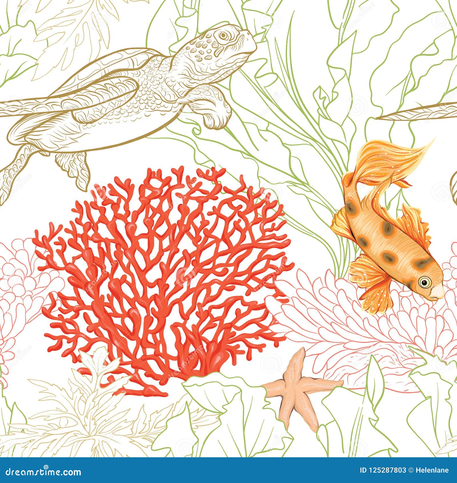 Sea World Seamless Pattern, Background. Stock Vector Illustration ...