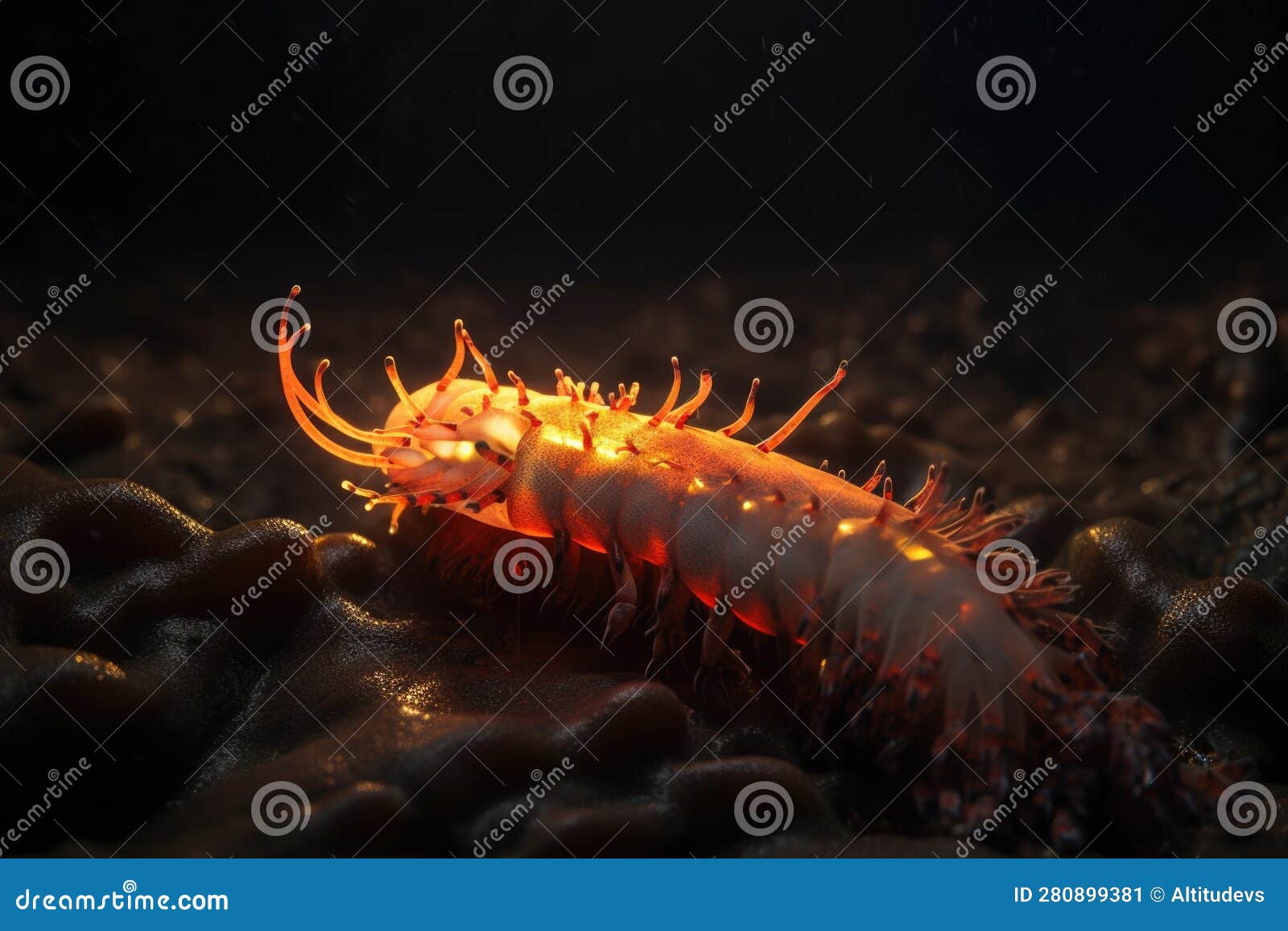 Sea Worm, with Its Glowing Tentacles Swaying in the Current Stock Image ...