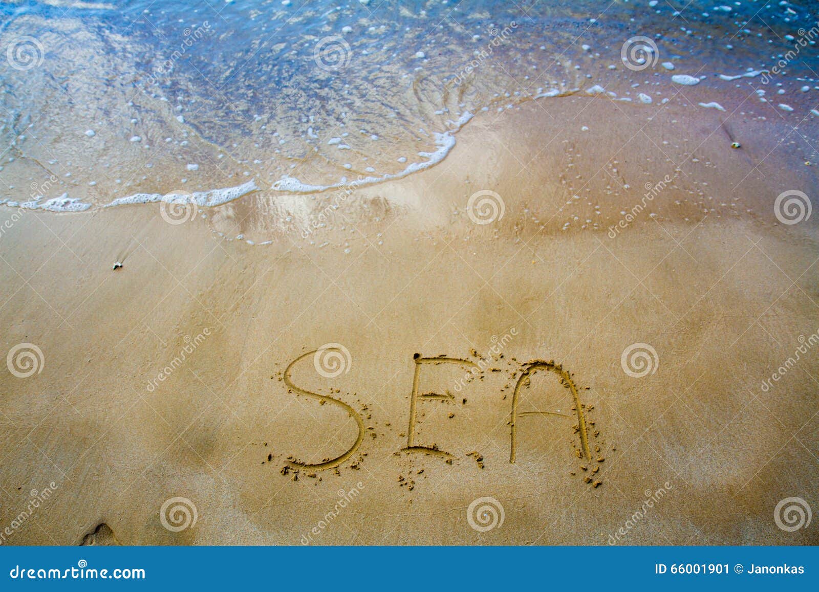 Sea written in the sand stock image. Image of seascape - 66001901