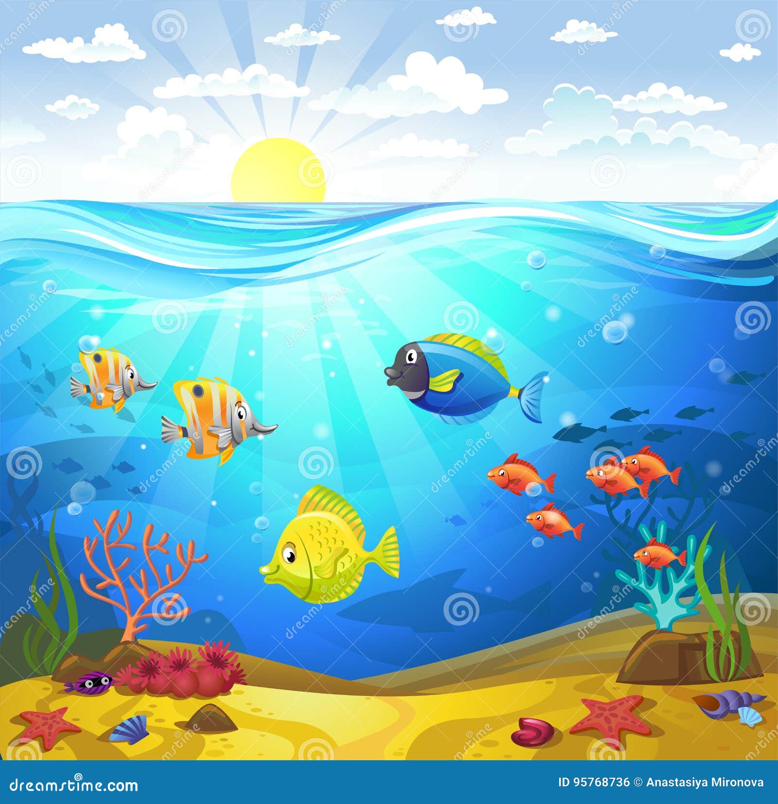 Seabed with corals stock vector. Illustration of brown - 95768736
