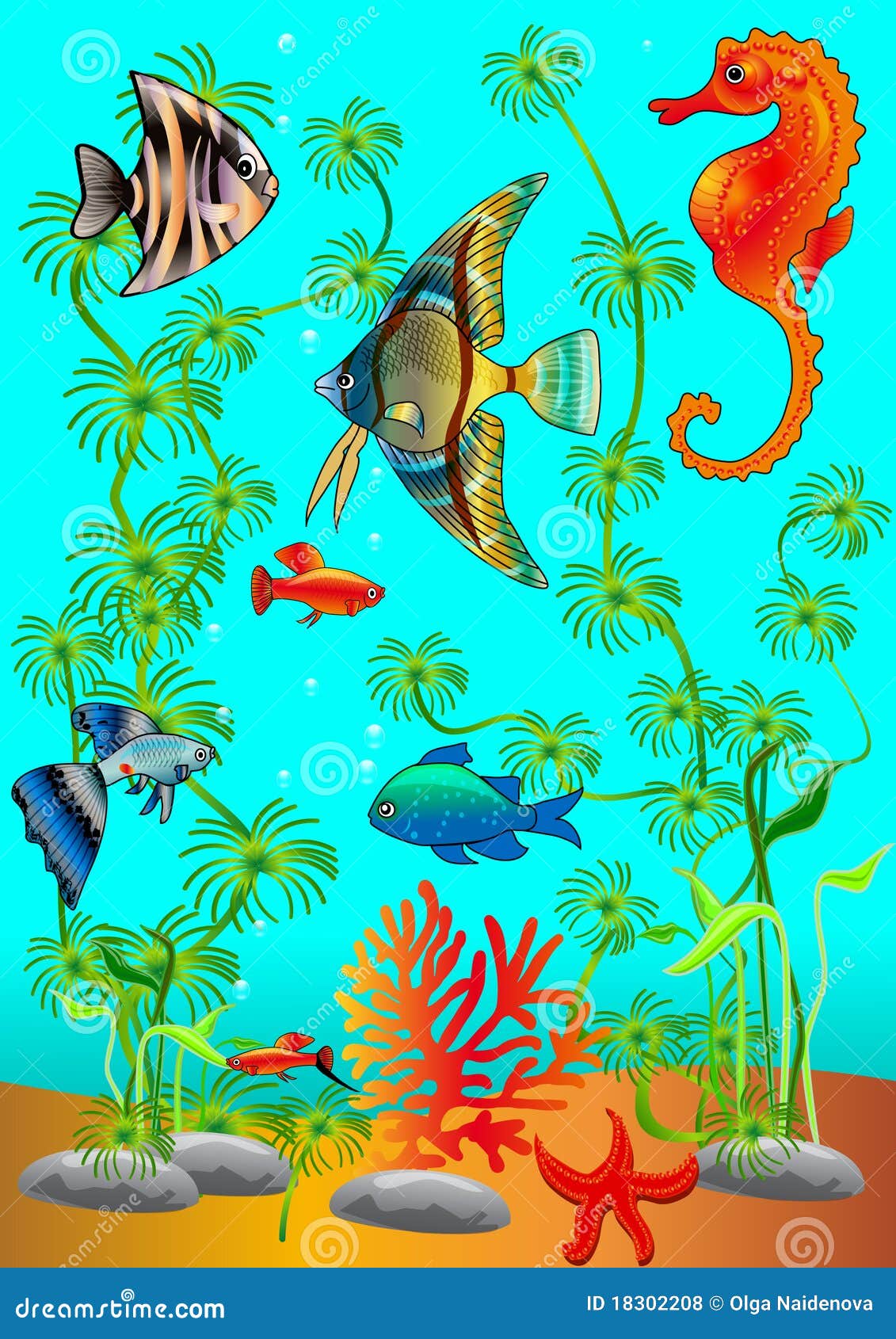 Seabed with Miscellaneous Fish Stock Vector - Illustration of school ...