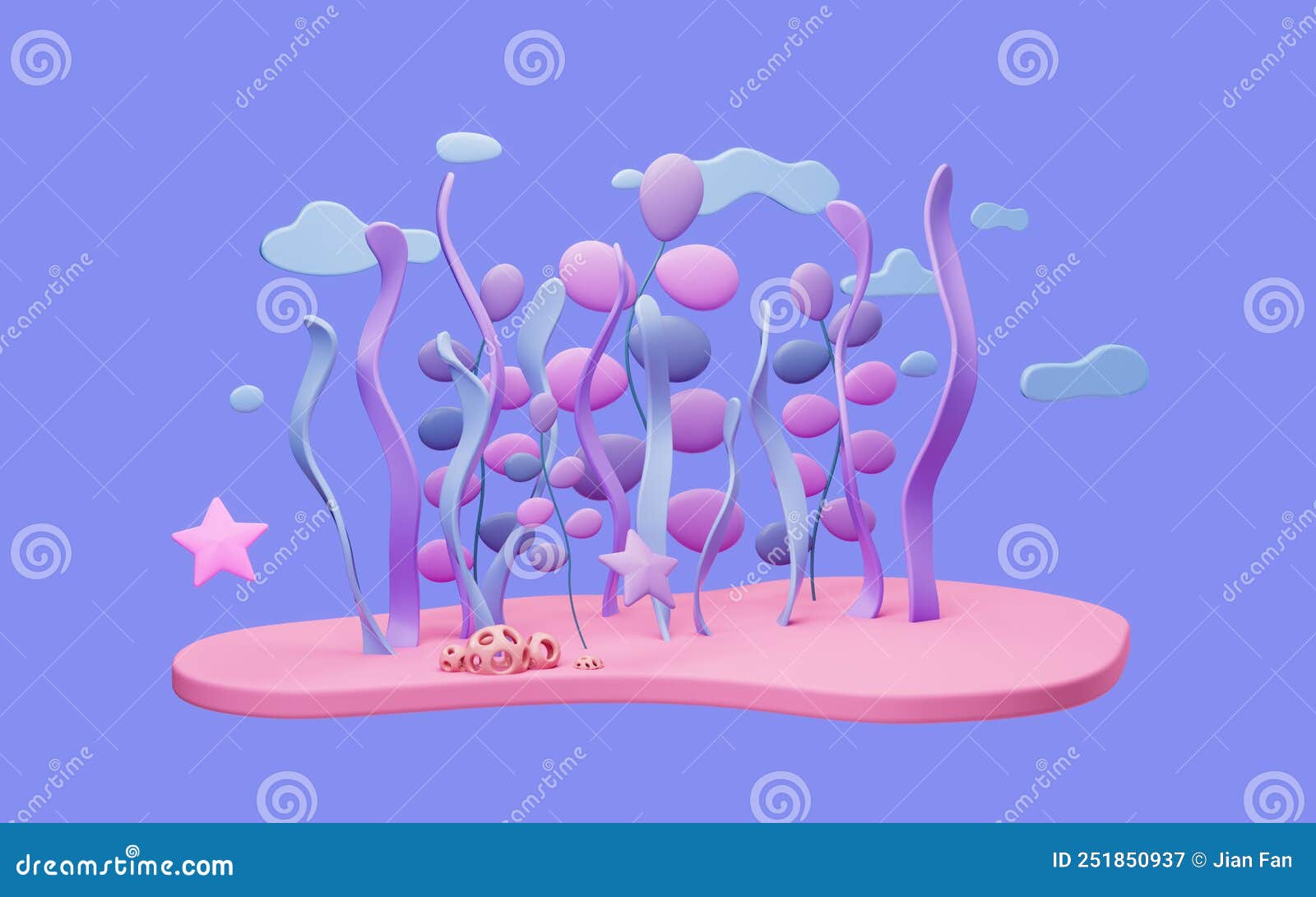 Seabed Scene with Cartoon Style, 3d Rendering Stock Illustration ...