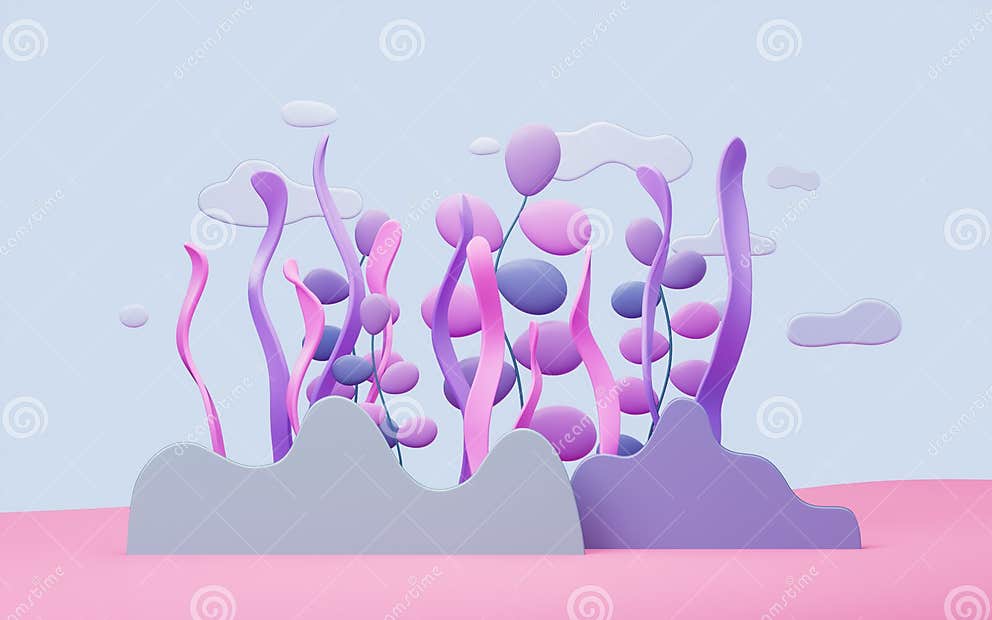 Seabed Scene with Cartoon Style, 3d Rendering Stock Illustration ...