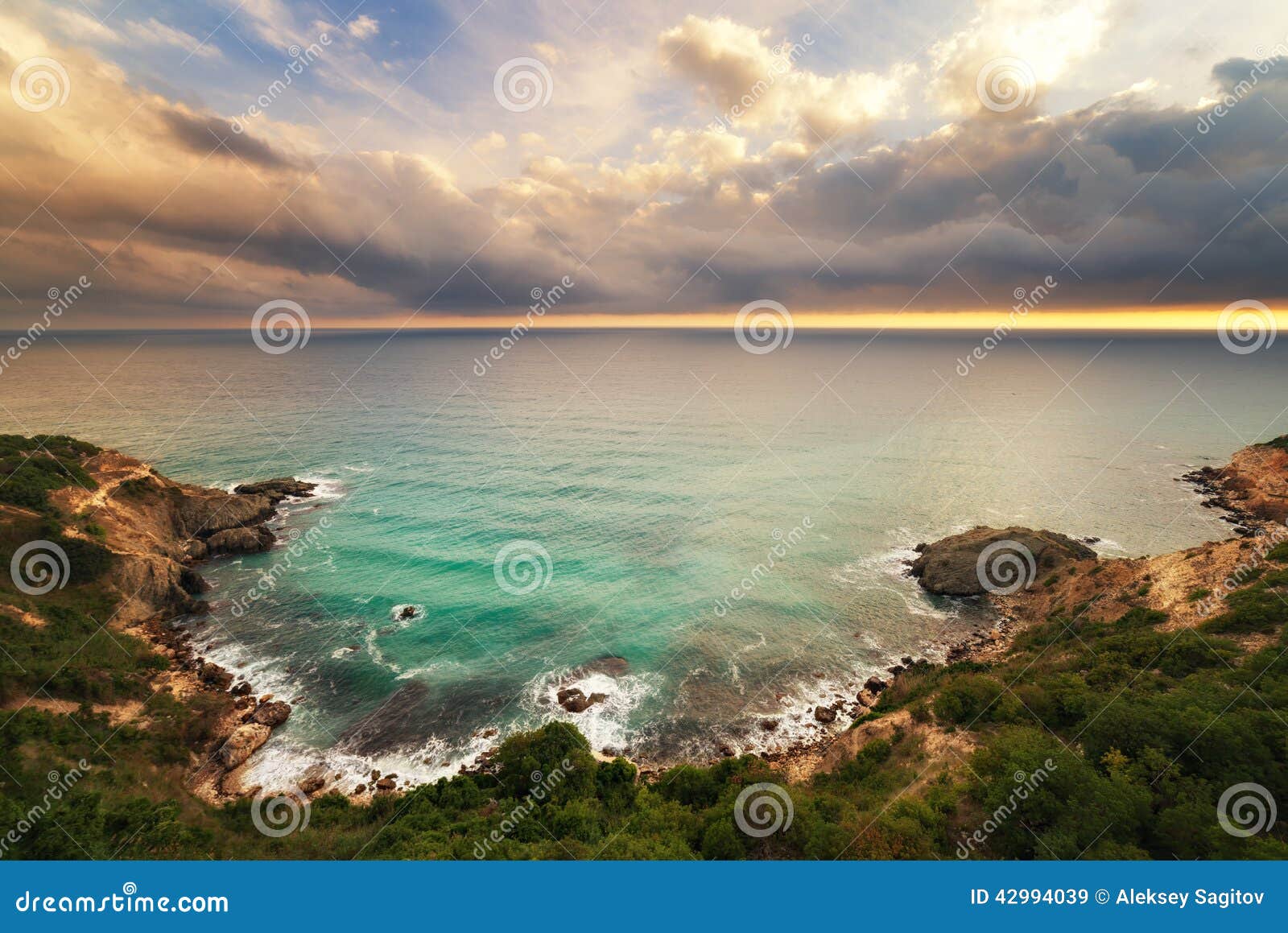 Seacoast View from the Height at Sunset Stock Image - Image of seascape ...