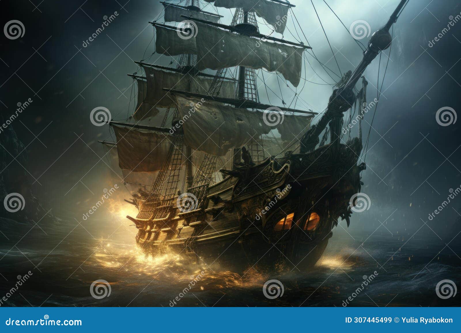 Seafaring Pirate Sailing Ghost Ship Sunshine. Generate Ai Stock ...