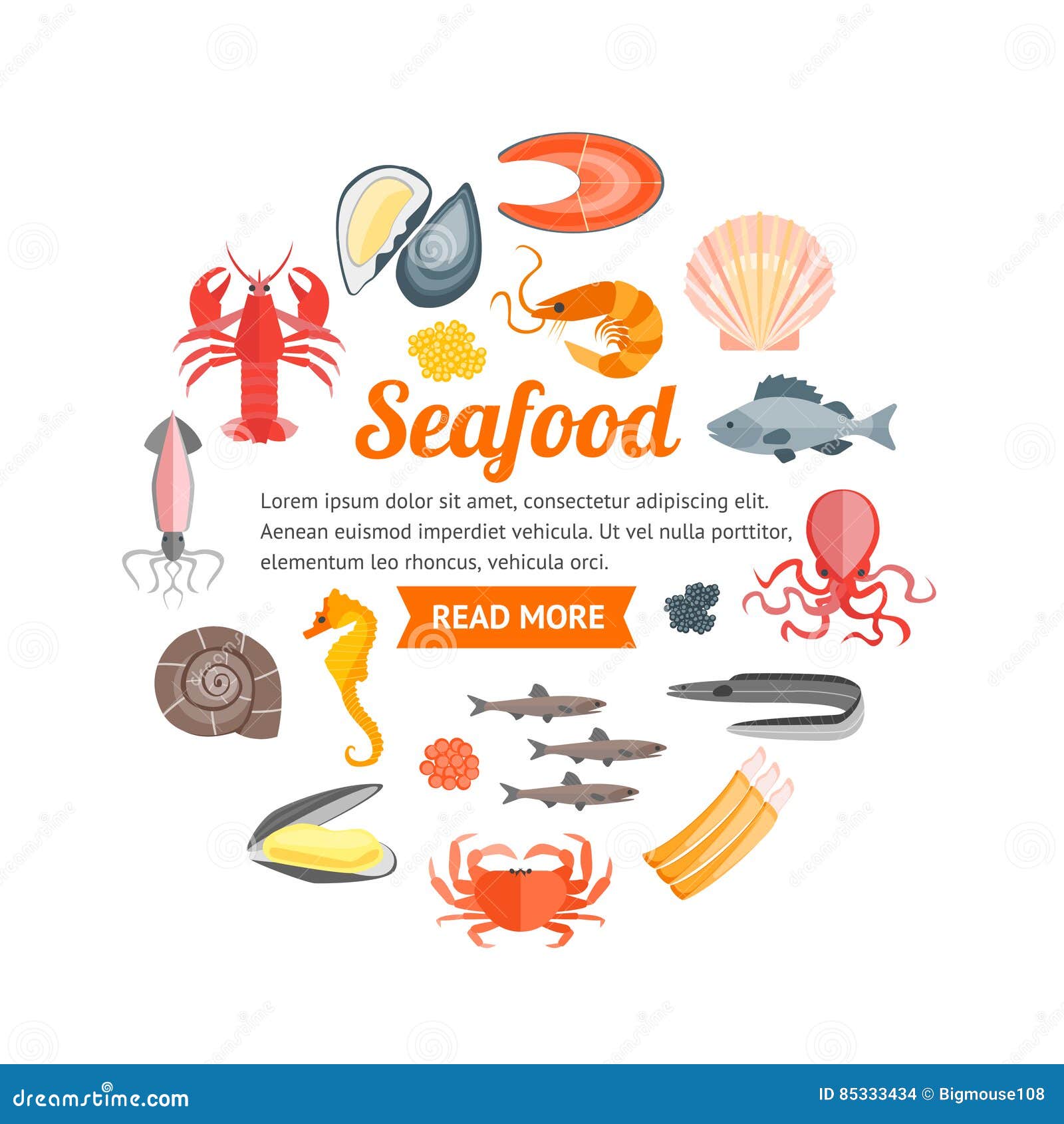 Seafood Banner Card. Vector Stock Vector - Illustration of flat, data ...
