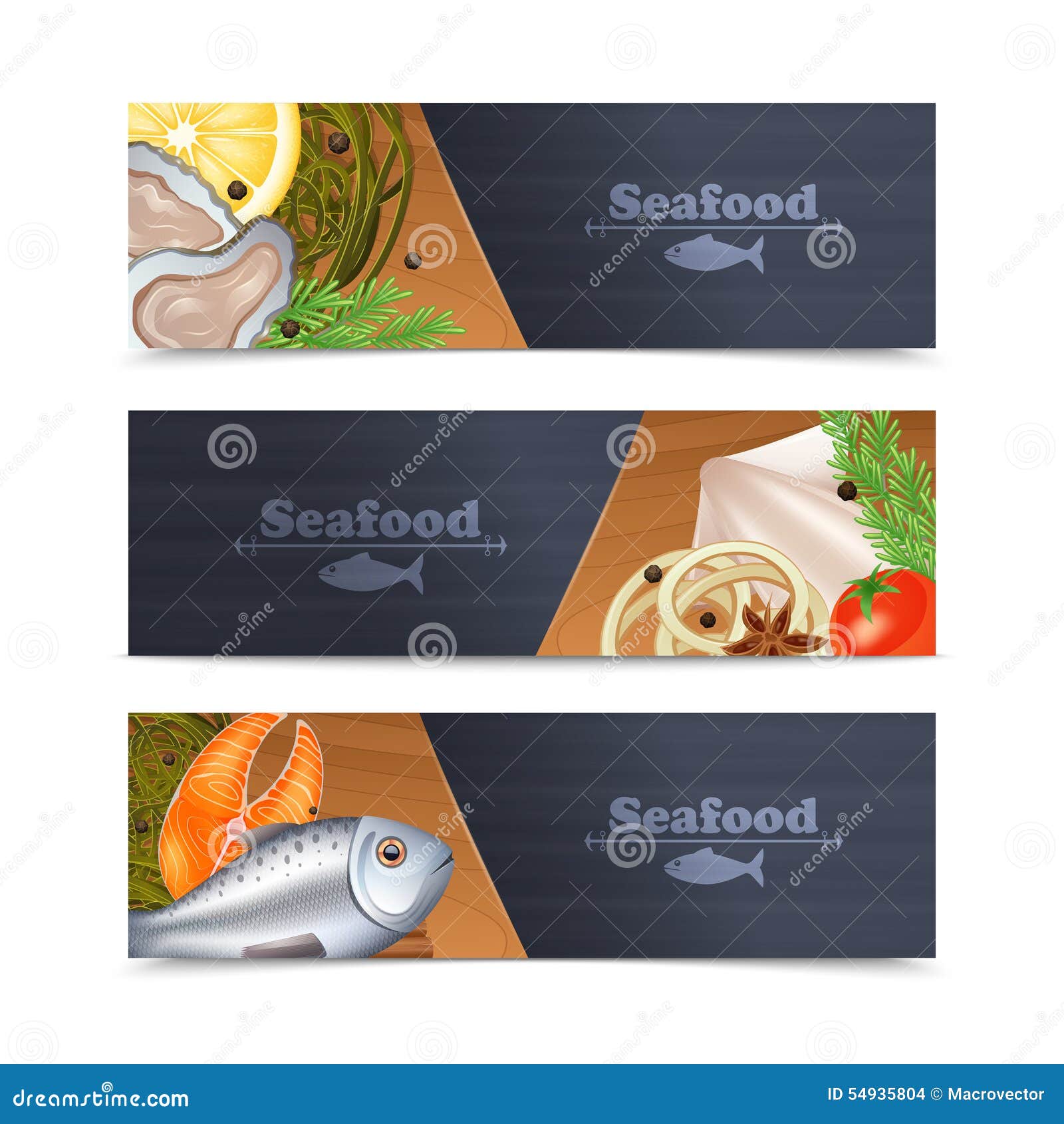 Seafood Banner Set stock vector. Illustration of animals - 54935804