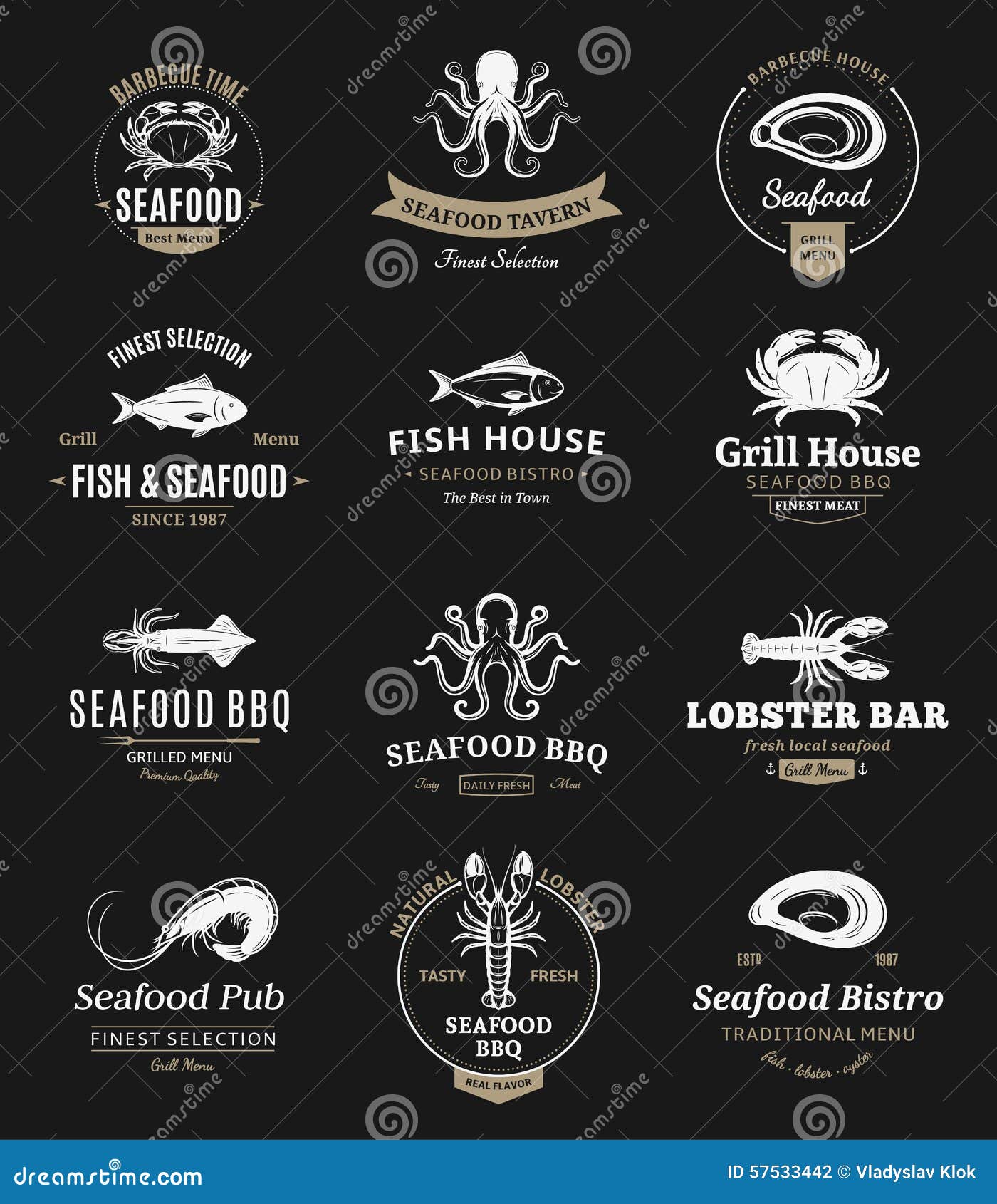 Seafood Barbecue Logos, Labels and Design Elements Stock Vector ...