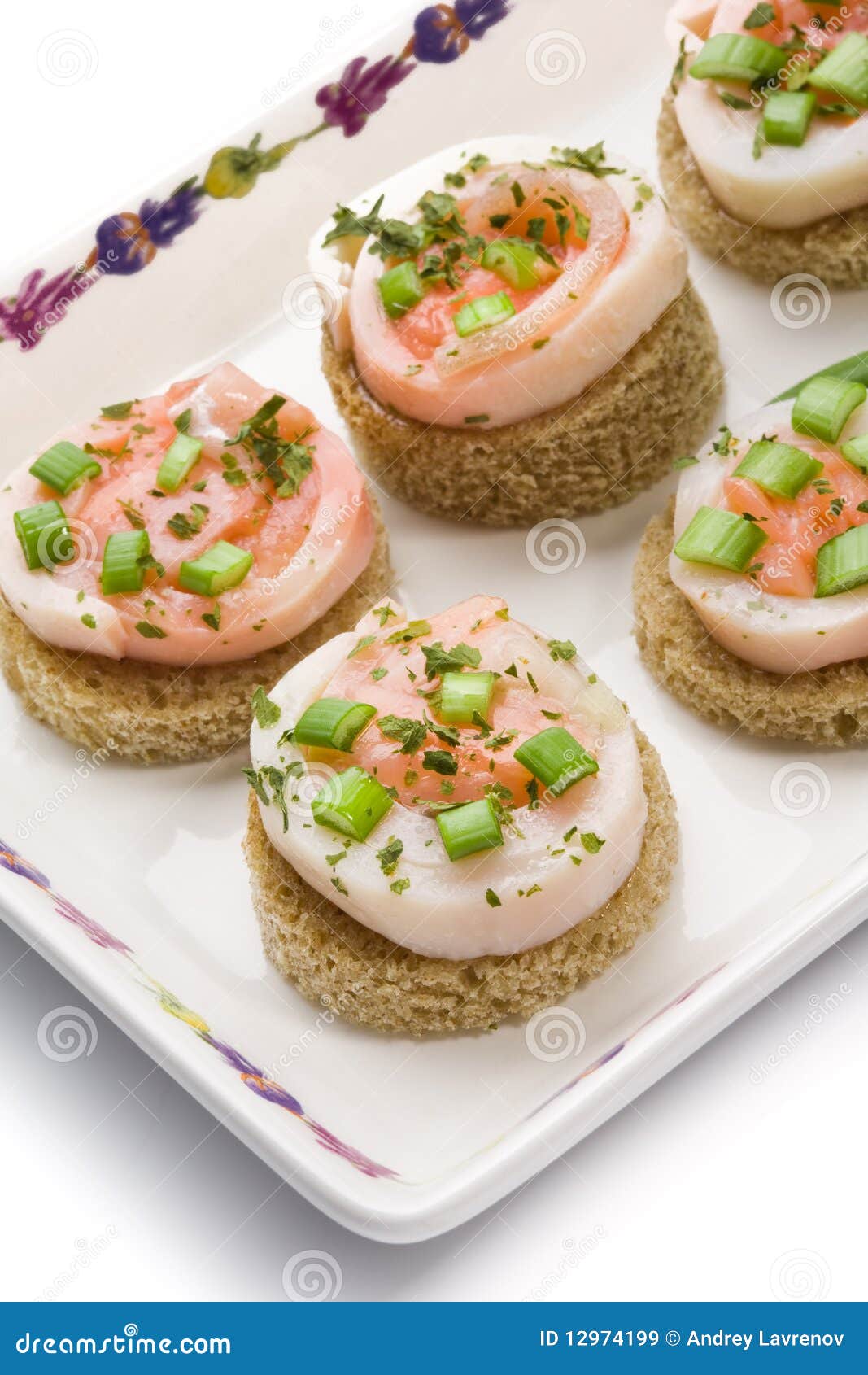 Seafood Canapes on a Square Dish Stock Image - Image of salmon, squid ...