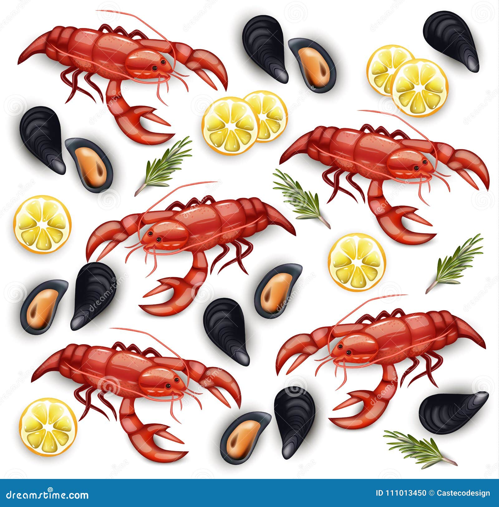 Seafood Cancer And Mussels Vector Realistic On White Backgrounds. 3d ...