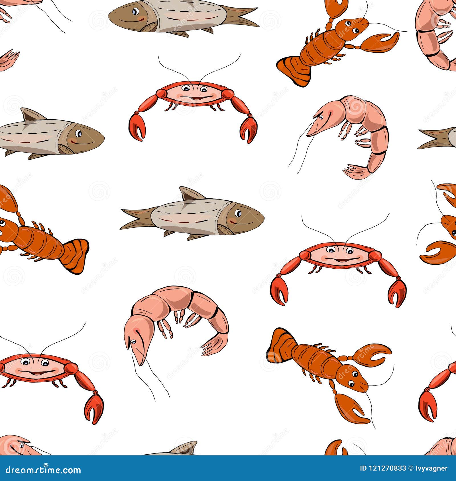 Seafood. Cartoon Shellfish Vector Pattern. Stock Vector - Illustration ...