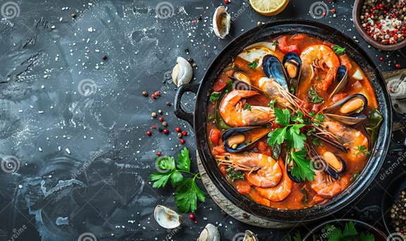 Seafood Chowder Soup on Rustic Background with Copyspace Stock ...