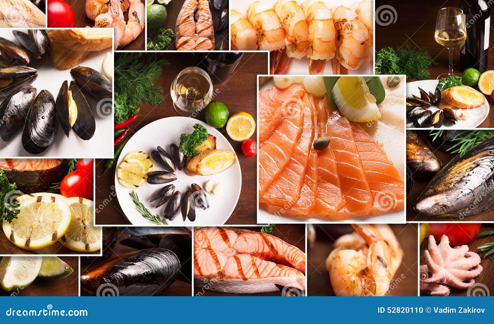 Seafood collage stock photo. Image of grilled, steak - 52820110