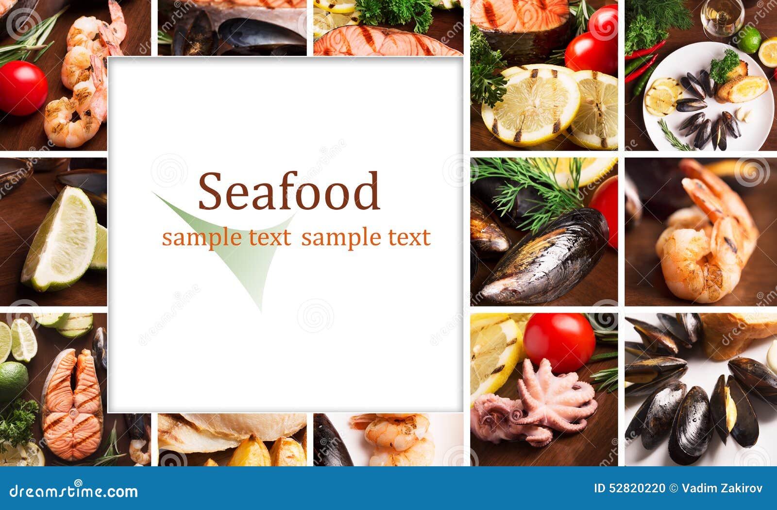 Seafood collage stock photo. Image of shrimp, fish, table - 52820220