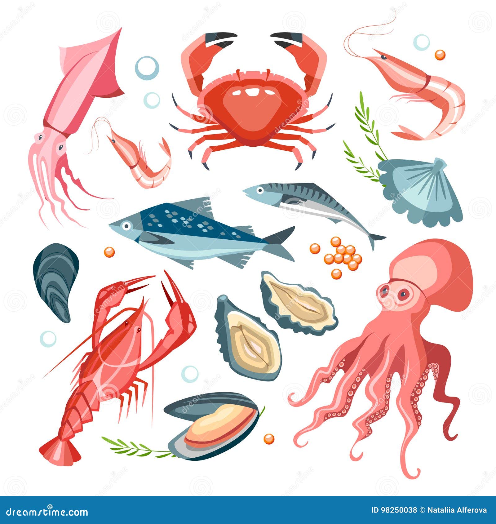 Seafood collection set stock vector. Illustration of delicacy - 98250038