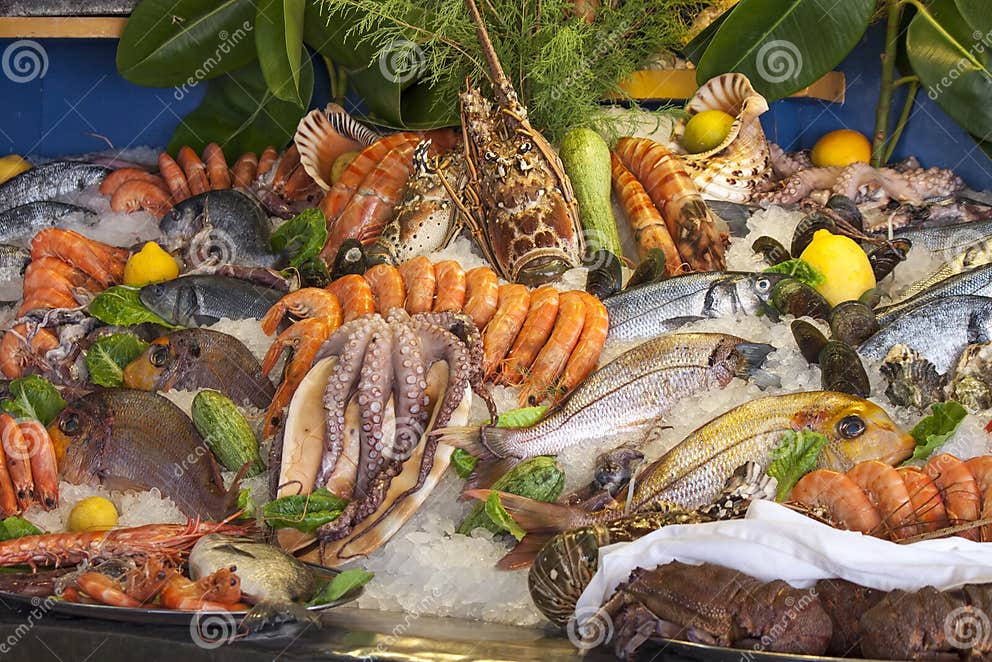 Seafood, Crustaceans and Fish Stock Image - Image of snapper, prawns ...