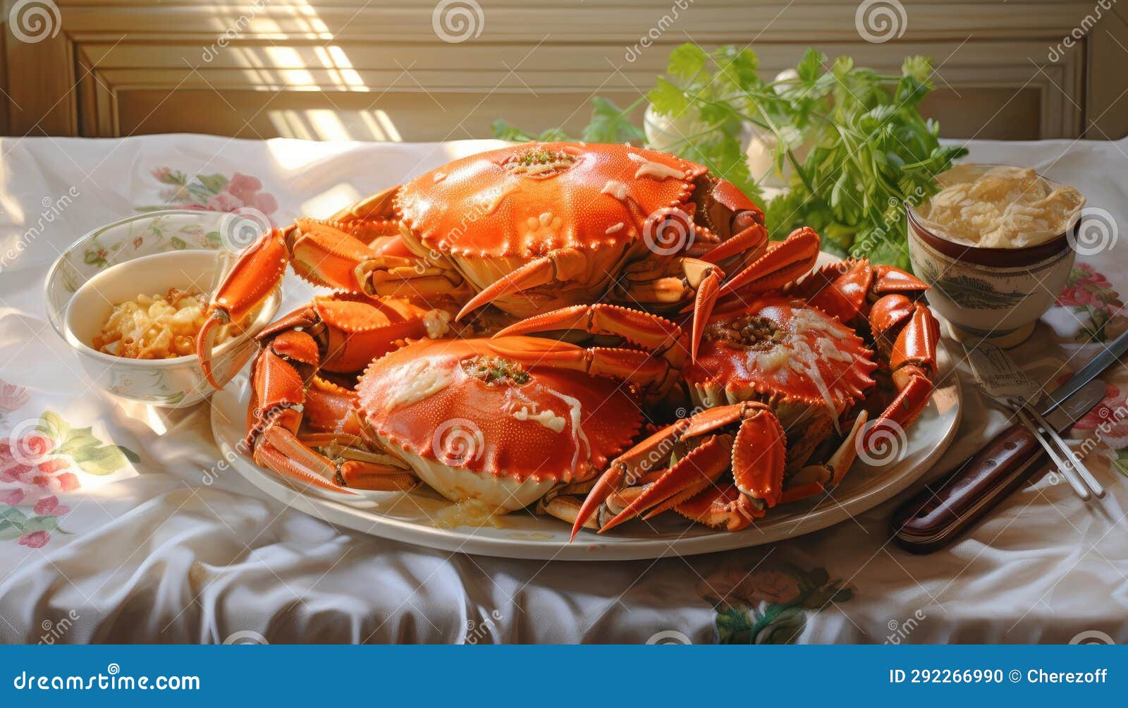 Seafood, crabs on a plate stock photo. Image of fish - 292266990