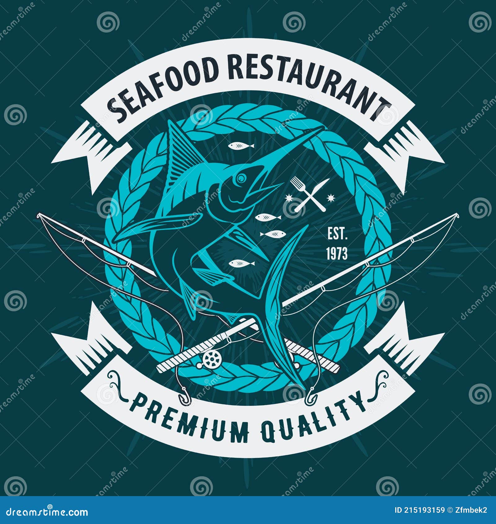 Seafood Design Concept with Marlin Fish. Vector Illustration Stock ...