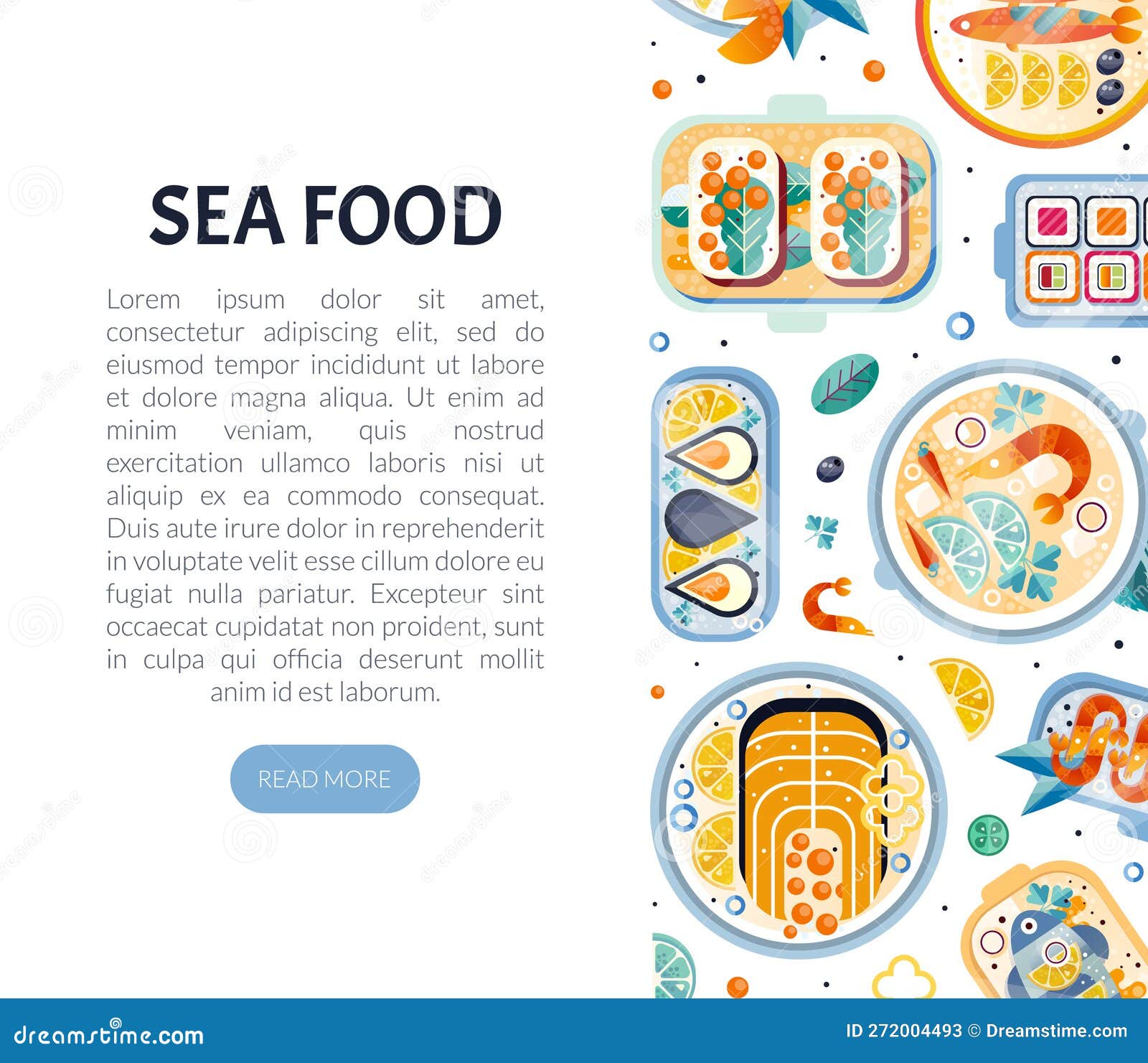 Seafood Design with Fish and Shellfish Dish Served on Plate Vector ...